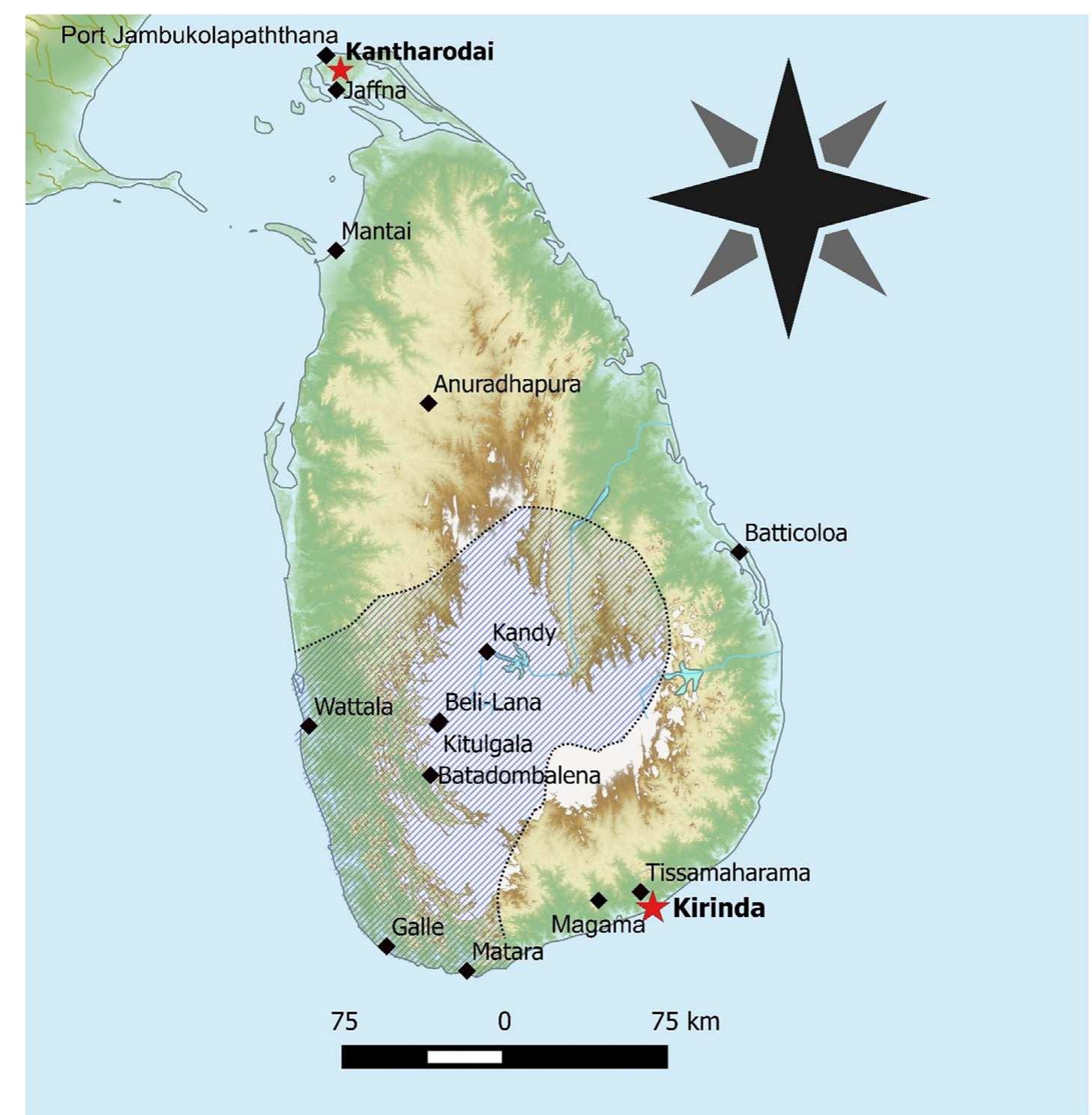Map of sri lanka with labelled archaeological sites
