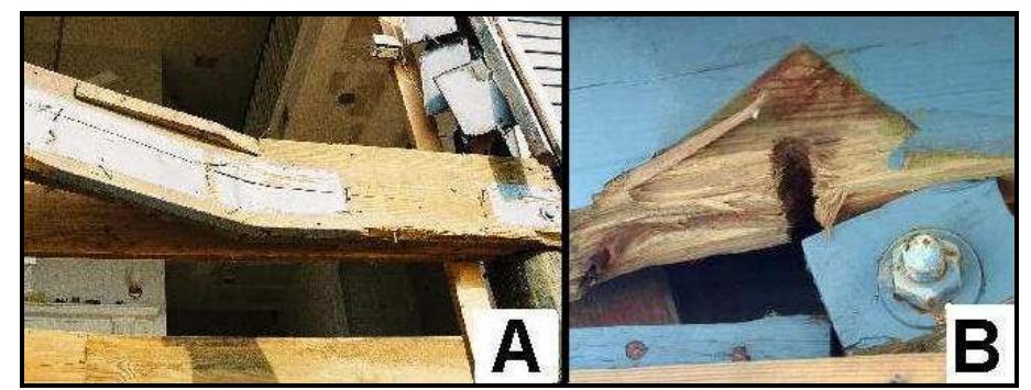 Surge damage to girders: a) girder bent landward (lateral