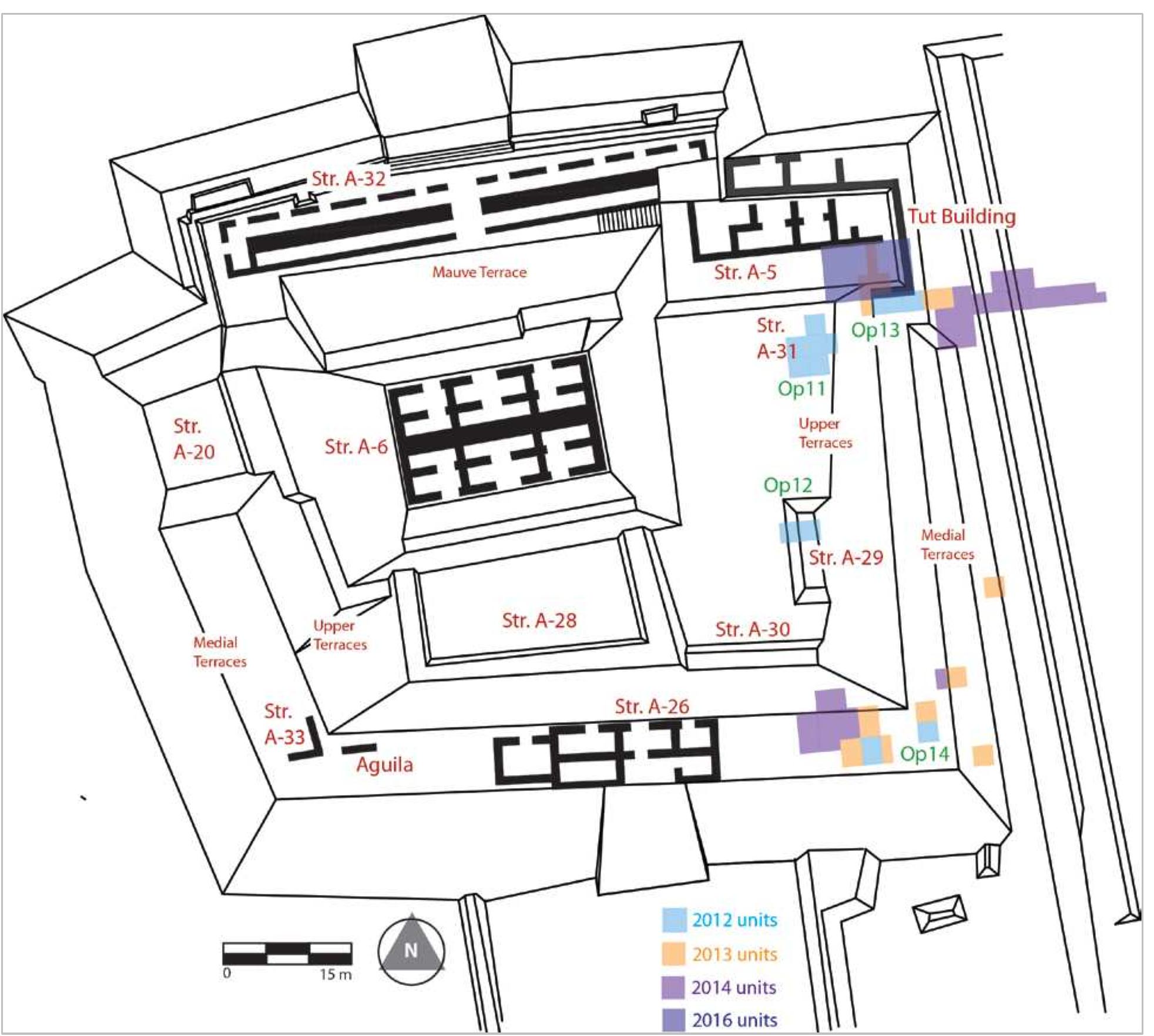 Map of el castillo acropolis showing the location of tut