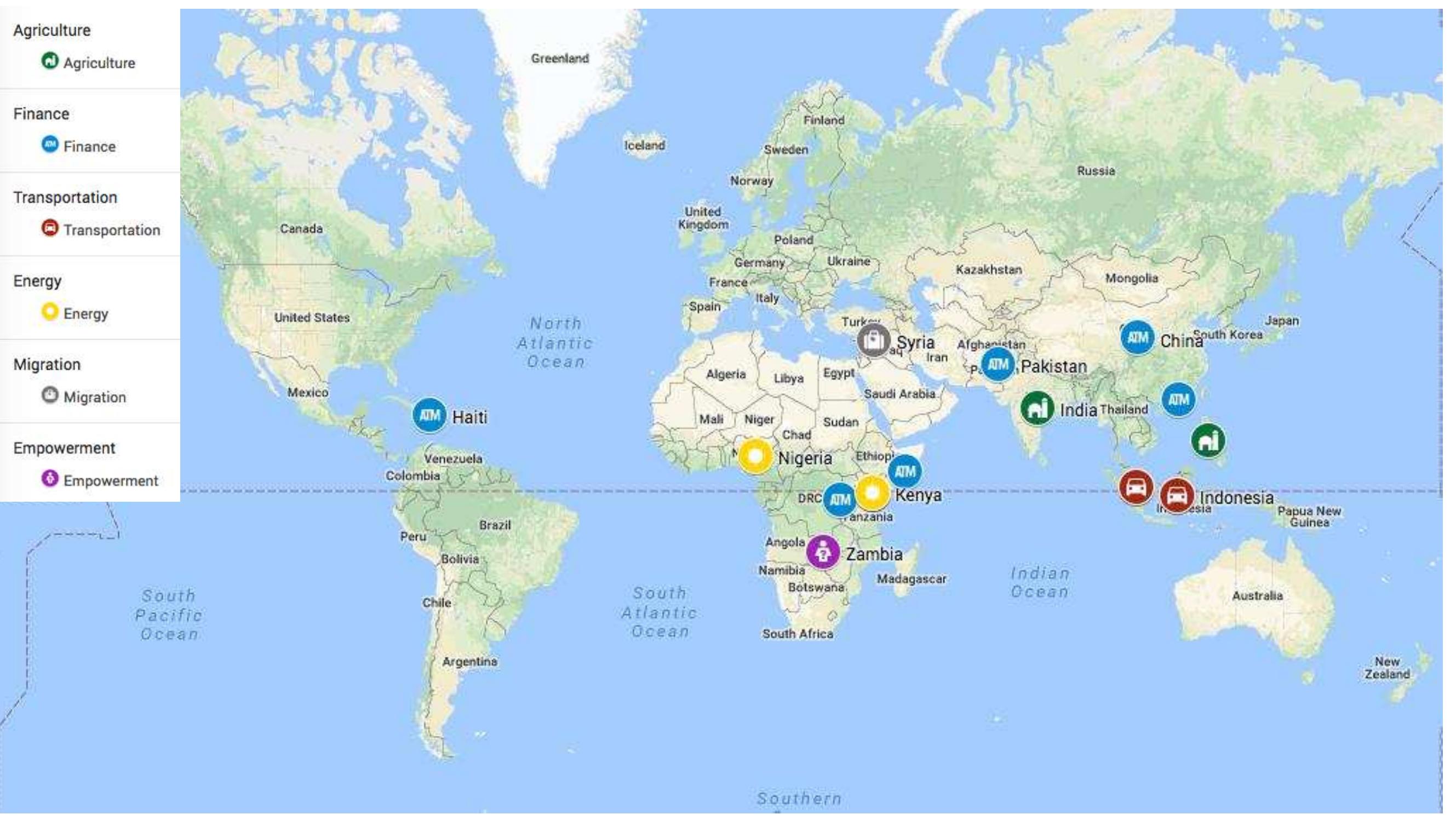 A map of the geographic locations of the examples of digital