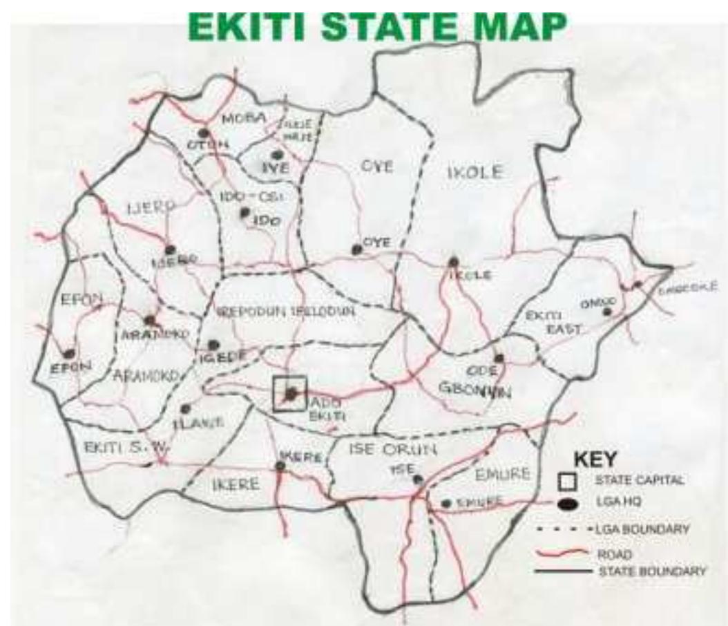 Map of ado-ekiti and its environs (ejiko and a kinwaide,