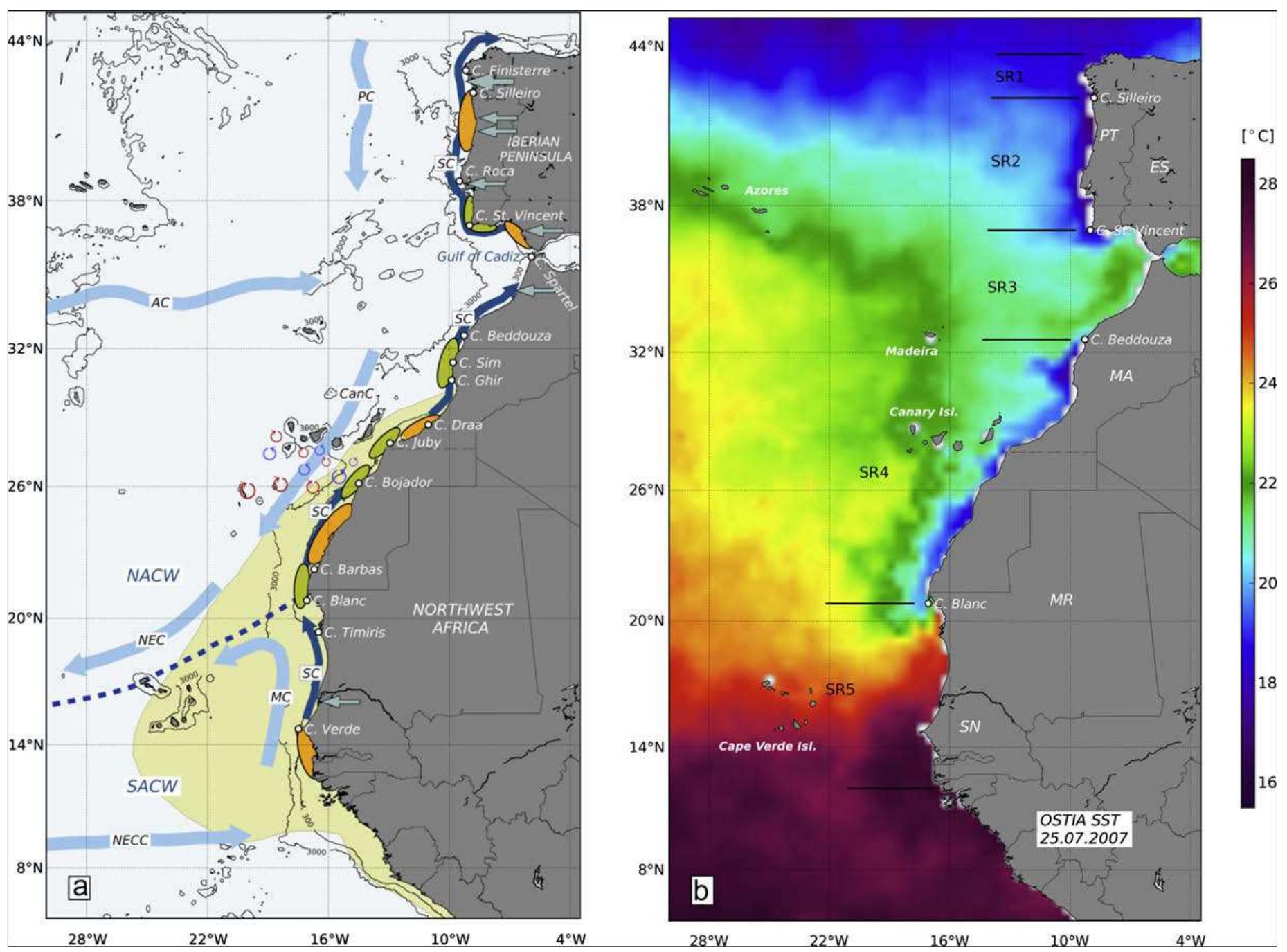 (a) schematic map of the canary basin showing the main