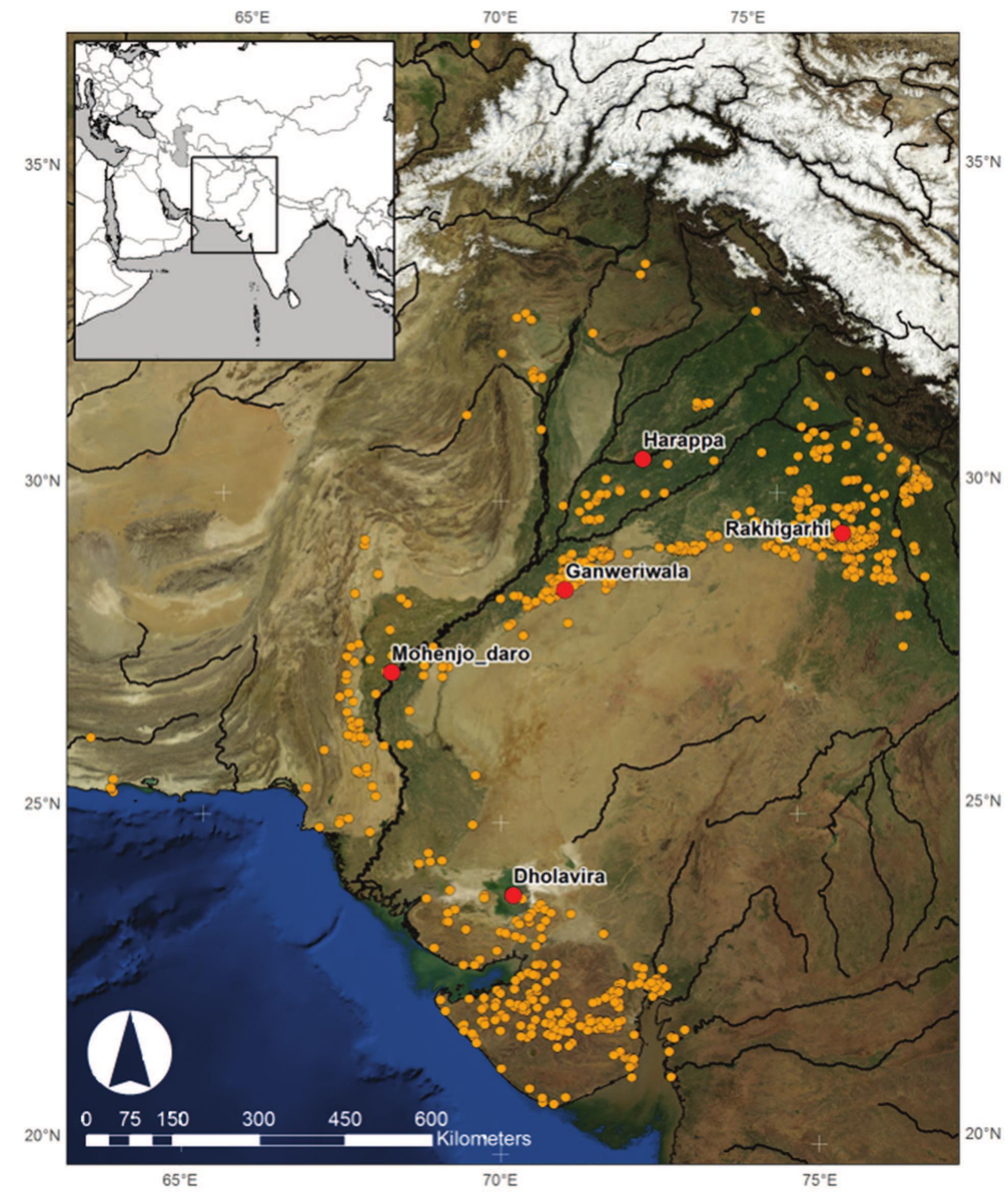 The indus zone. map showing distribution of indus sites