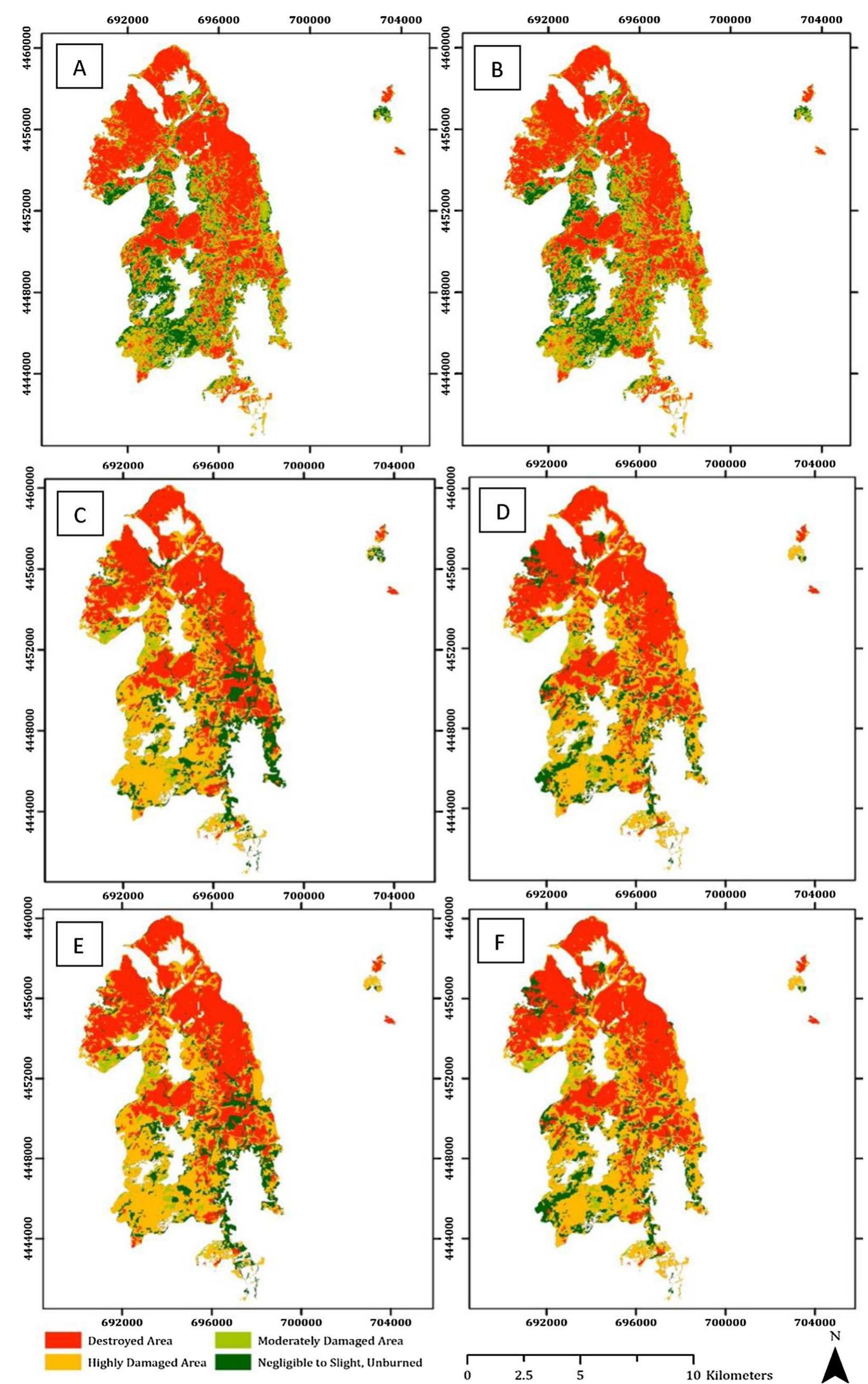 Thematic maps of burn severity levels with: the sam