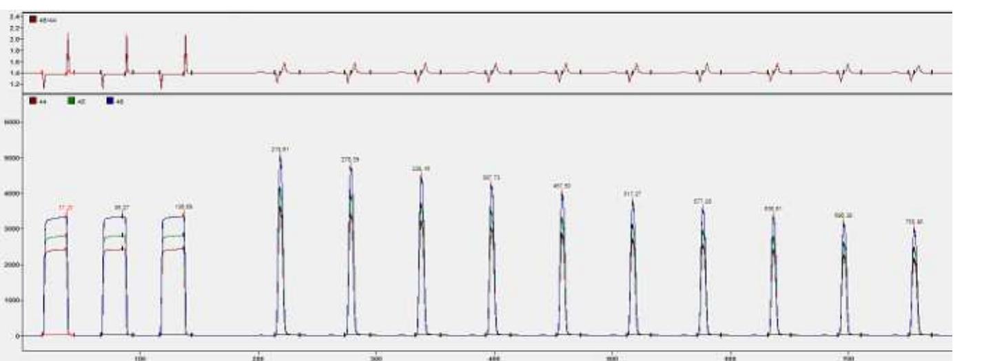 Chromatogram of gasbench run. photo of a chromatogram of one