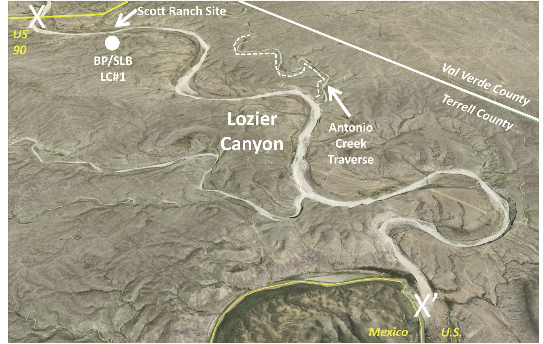 Oblique google earth image of lozier canyon looking