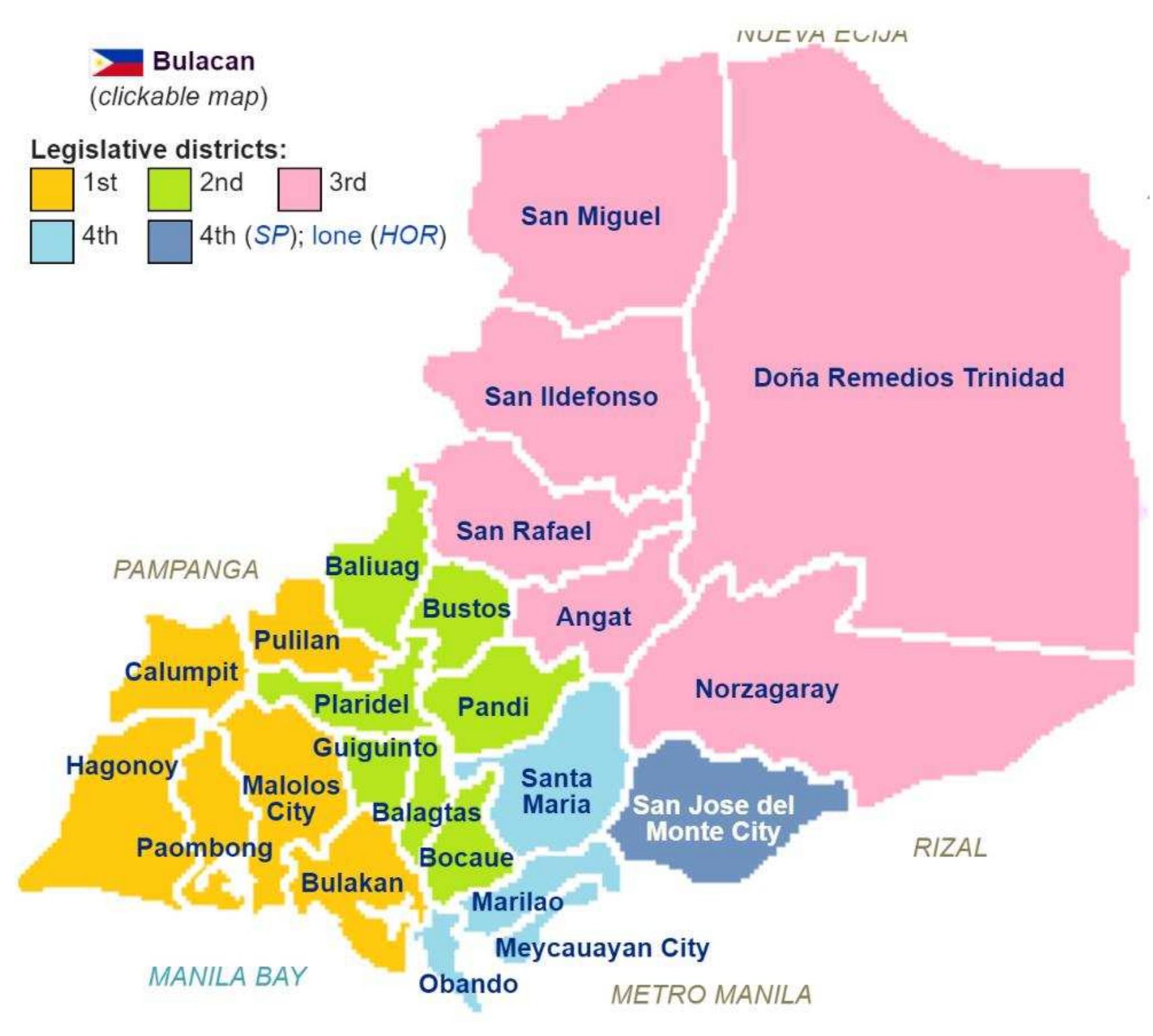 Map of bulacan showing its municipalities and cities.