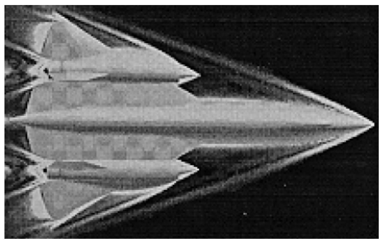 4 full vehicle mach 3.2 cfd shockwave patterns (top view)”
