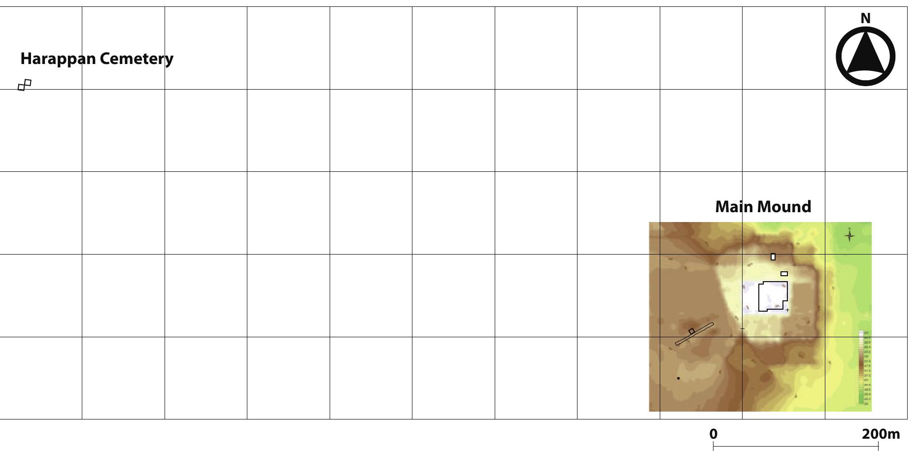 Farmana plan showing the locations of main mound and