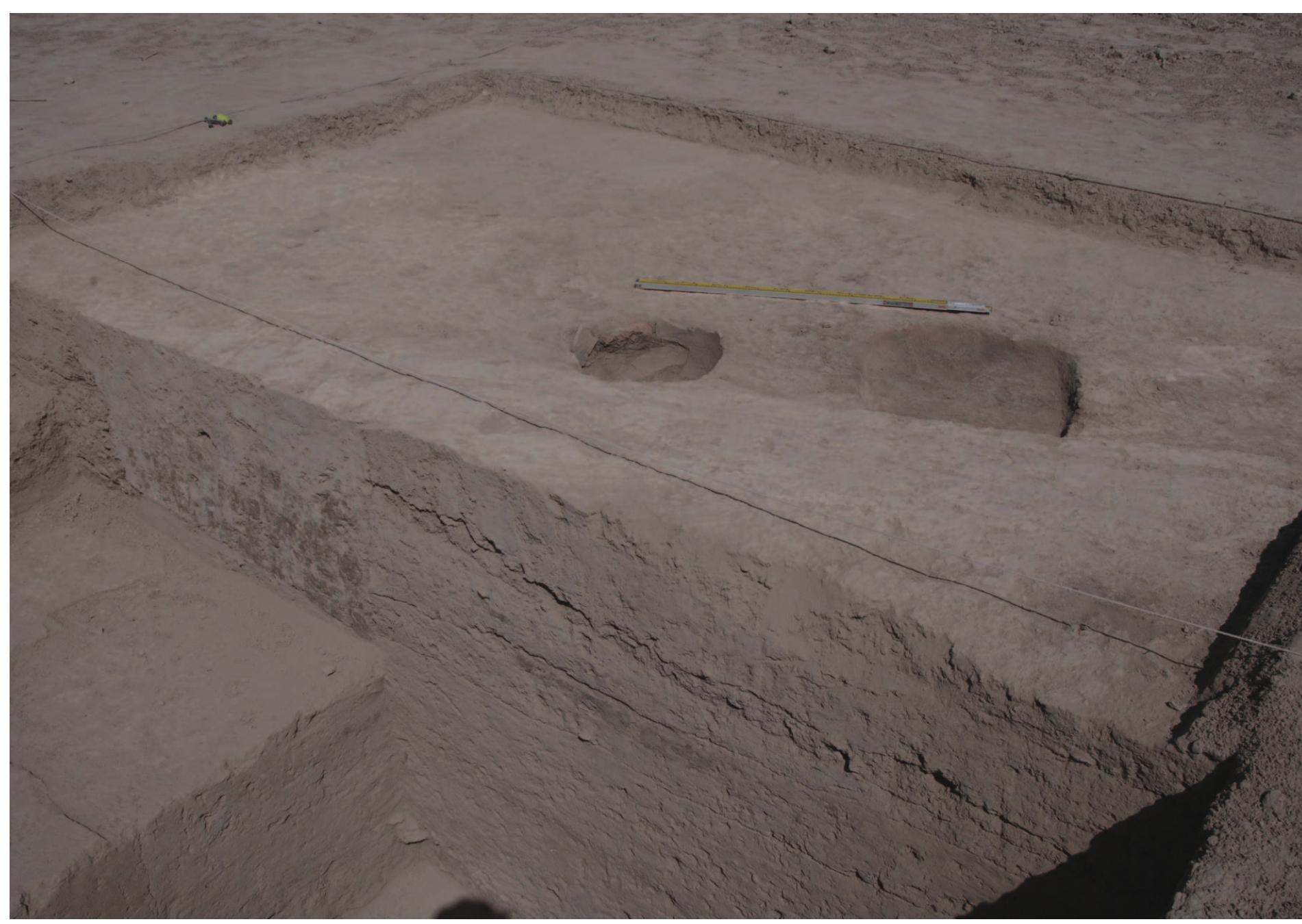 Farmana mud brick wall and two features in the upper level