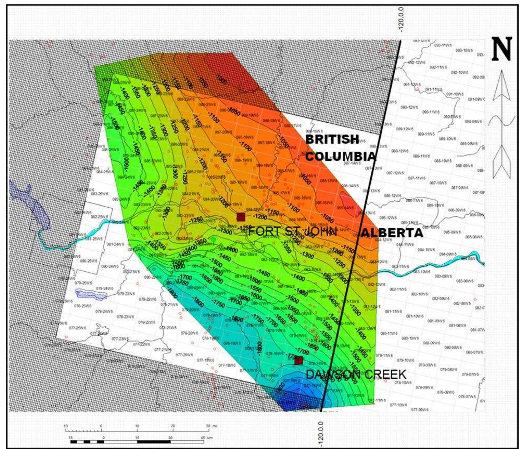 Map of study area showing structure contour map of the