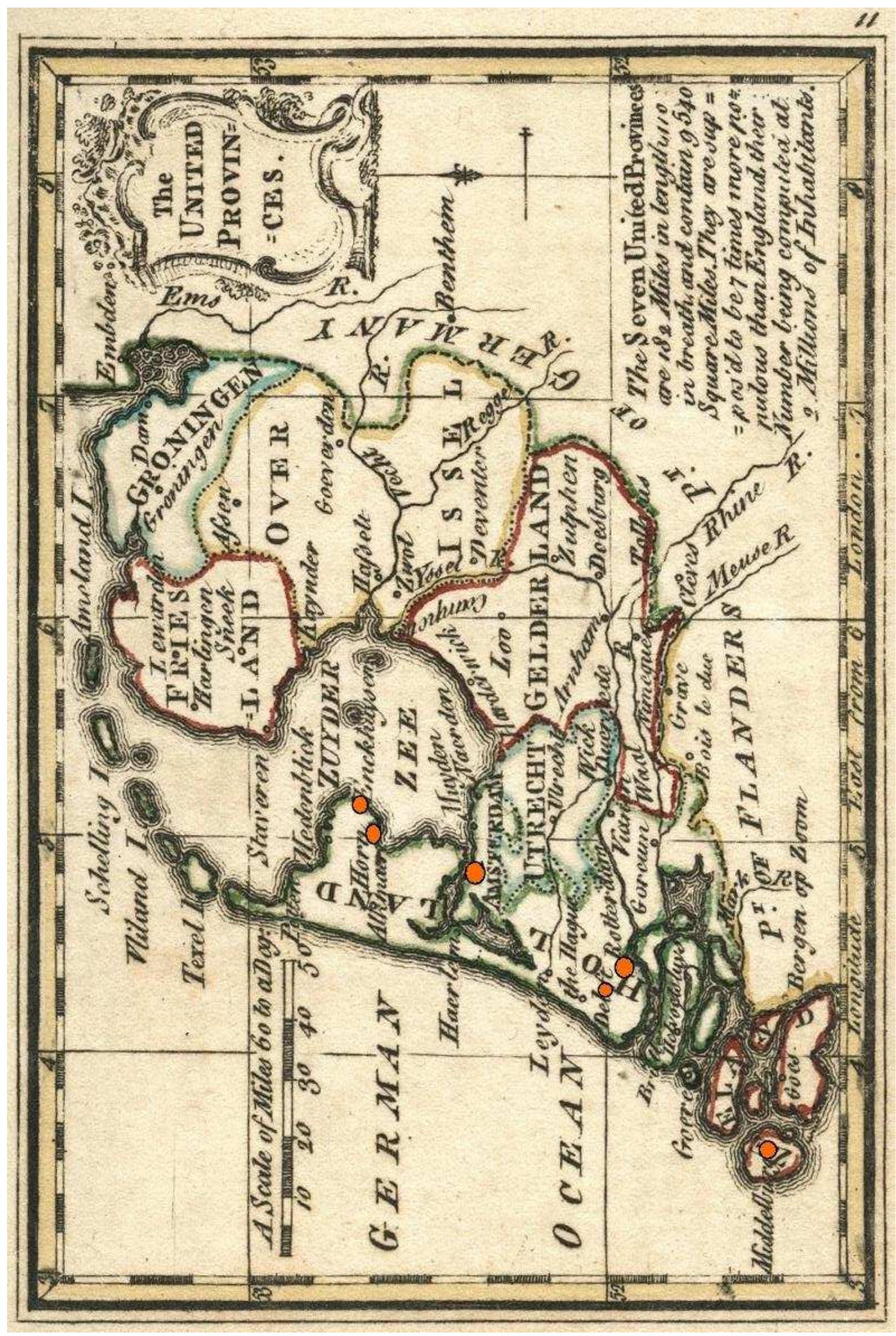 Map 2: the united provinces and the locations of the six voc