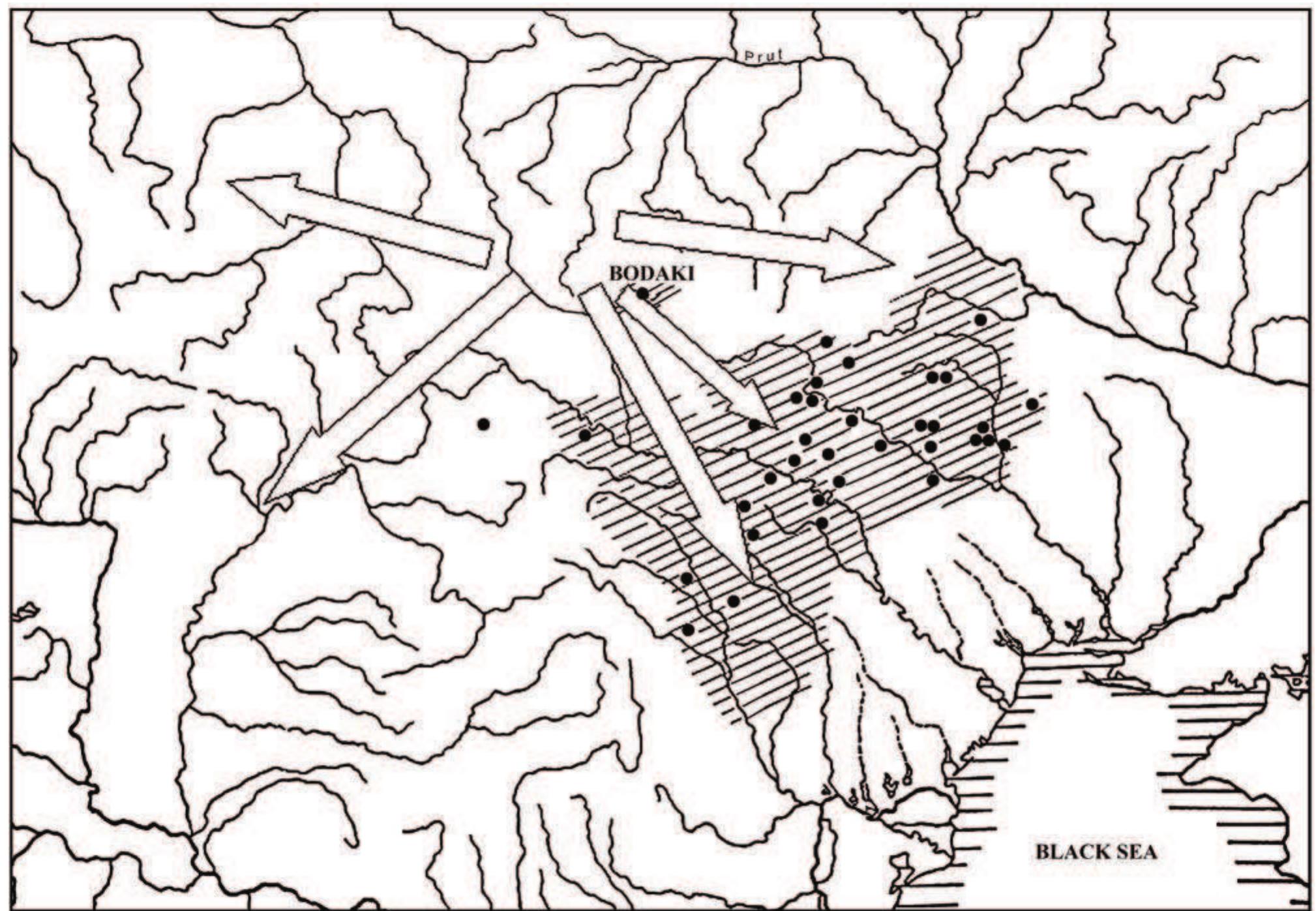: map of spreading of the artefacts made from the volhynian