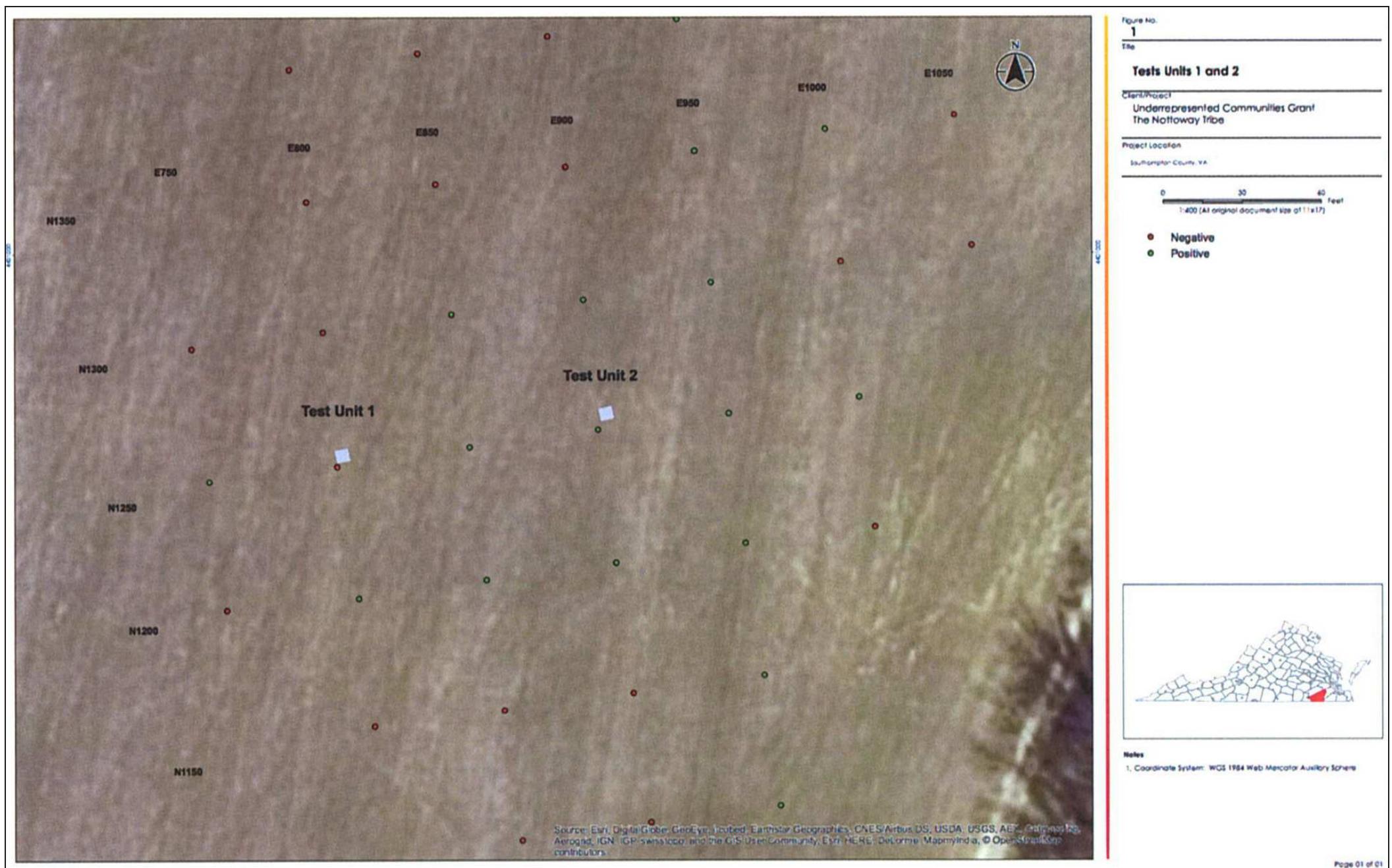 The locations of test unit 1 and test unit 2. map by sarah
