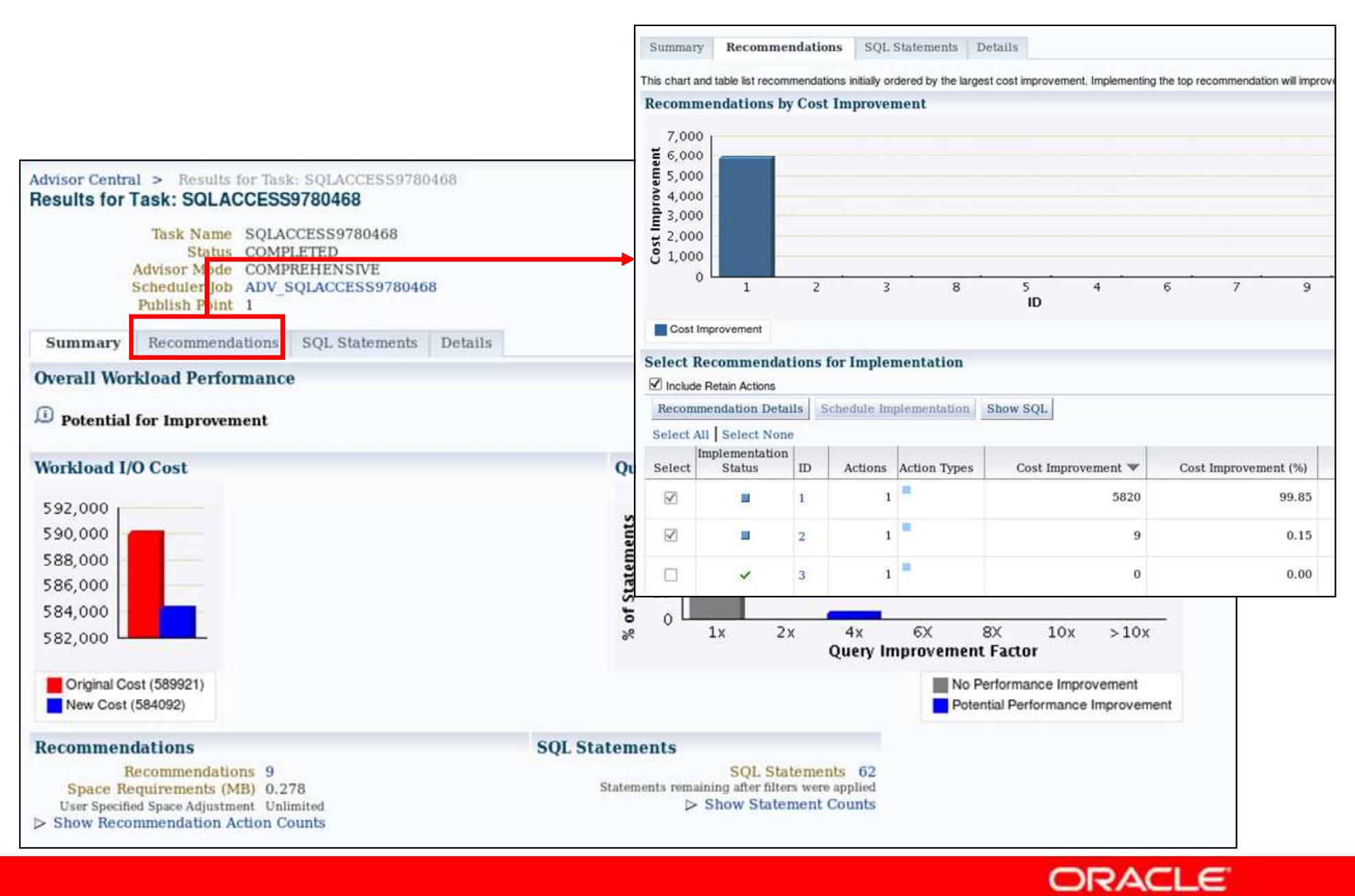Reviewing recommendations using the advisor central page,
