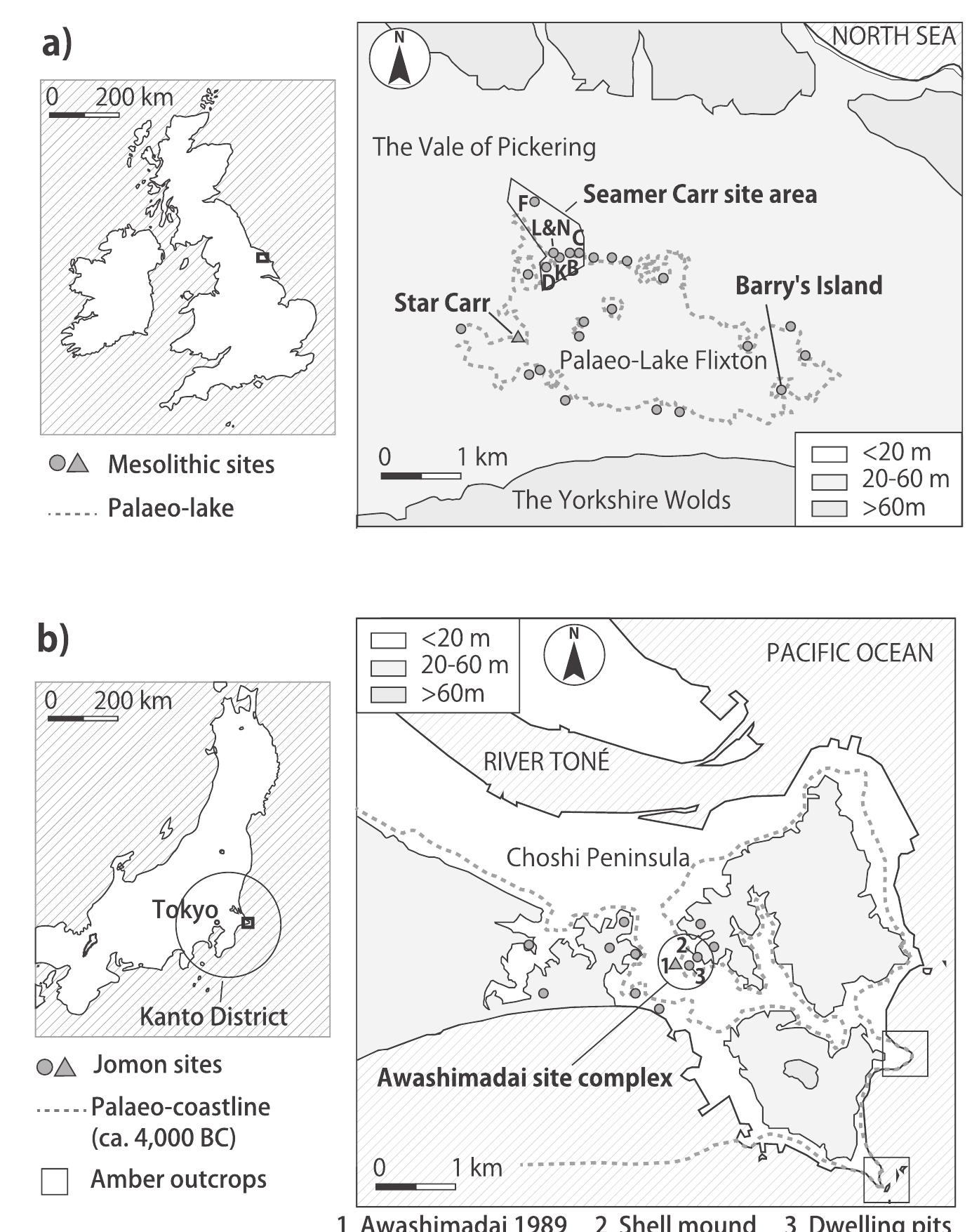 Map showing the locations of star carr (a) and awashimadai