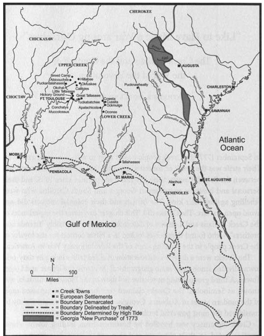 This map shows the boundary established by creek and british