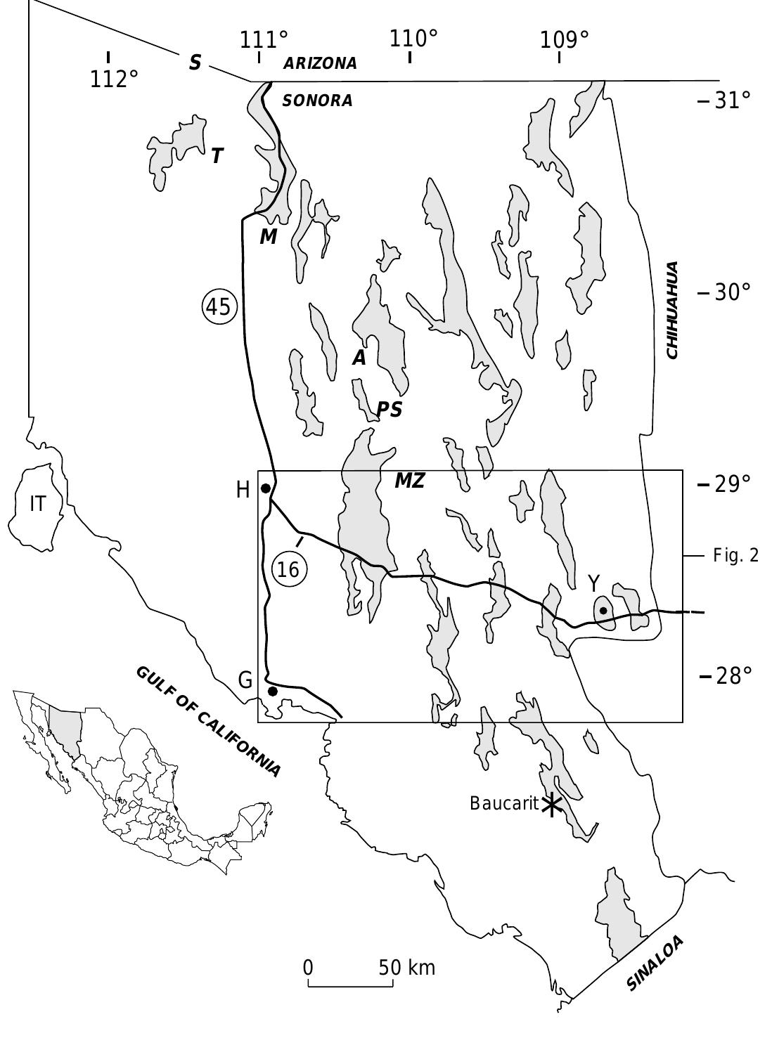 Map of sonora, showing the distribution of neogene conti-