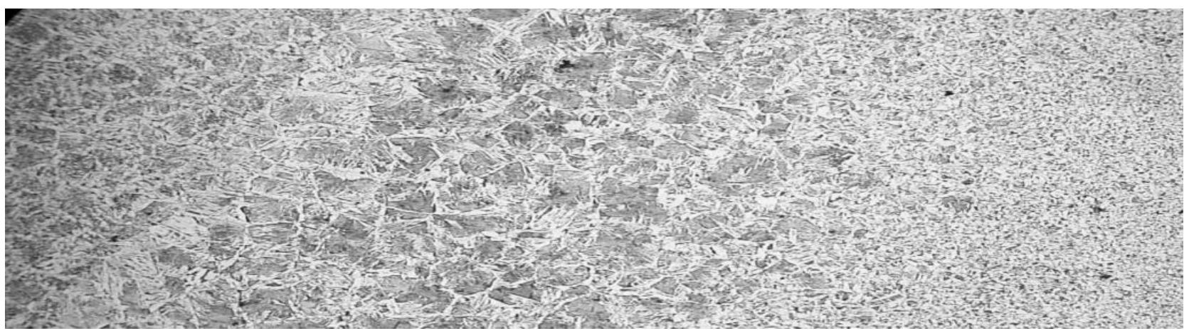 Microstructure of weld, haz and base metal in the probe,