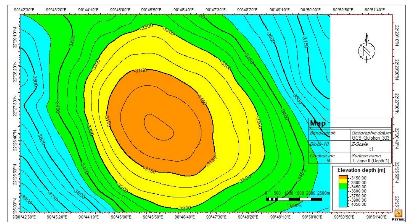 Structural depth contour map of shahbazpur structure
