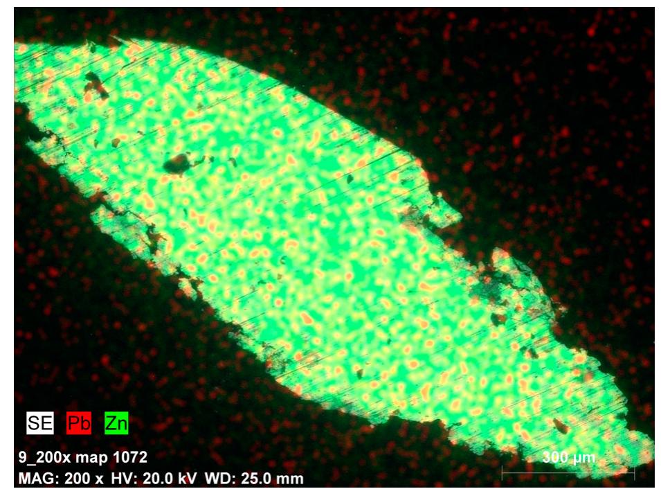 Microprobe cross section of the zinc support — results of