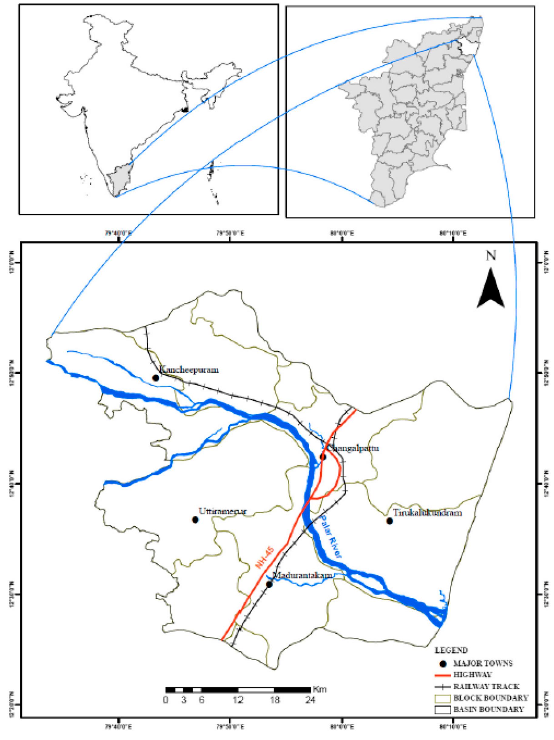 Location map of the parts of palar river basin. nh-45