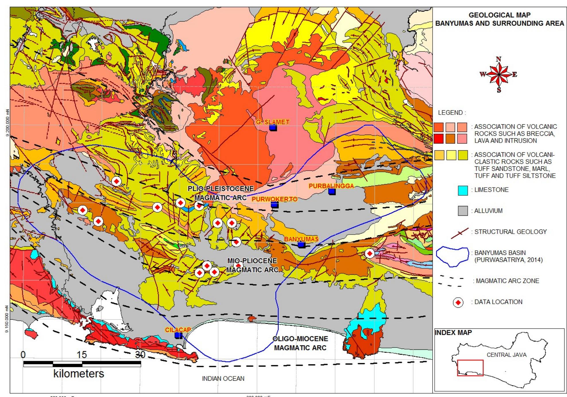 Data location on geological basemap (modified from