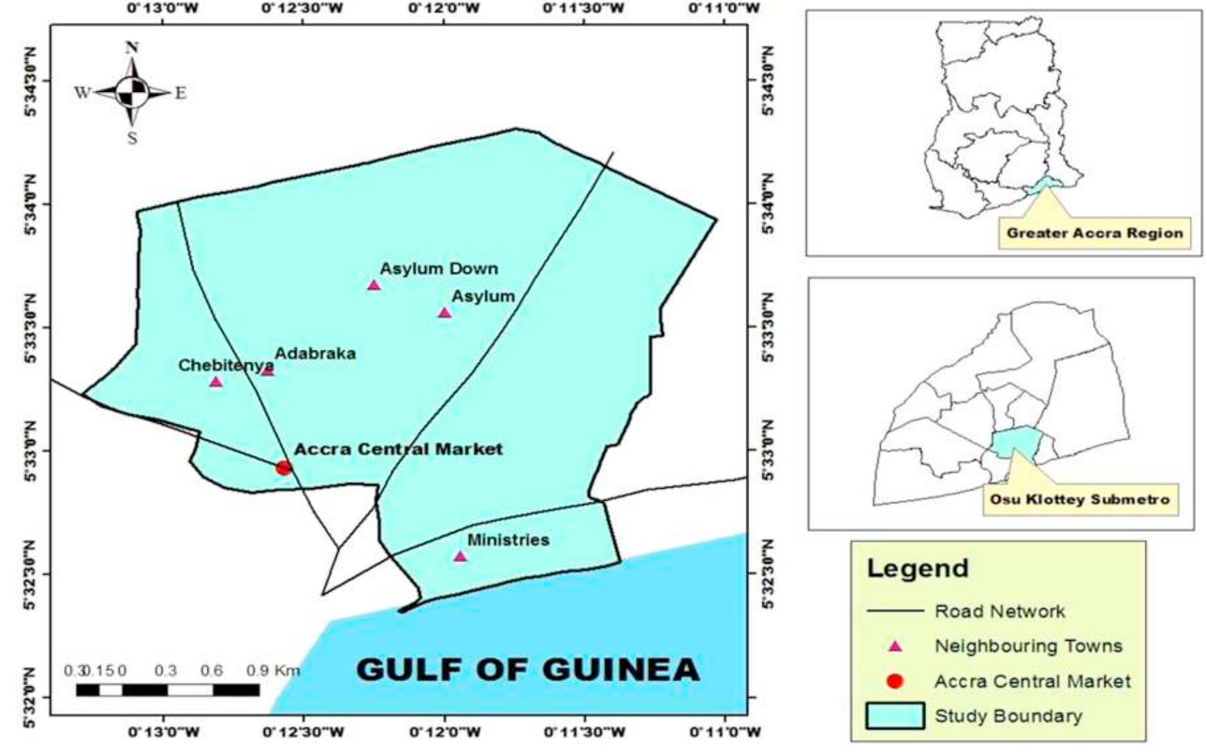 . map showing the location of accra central market source: