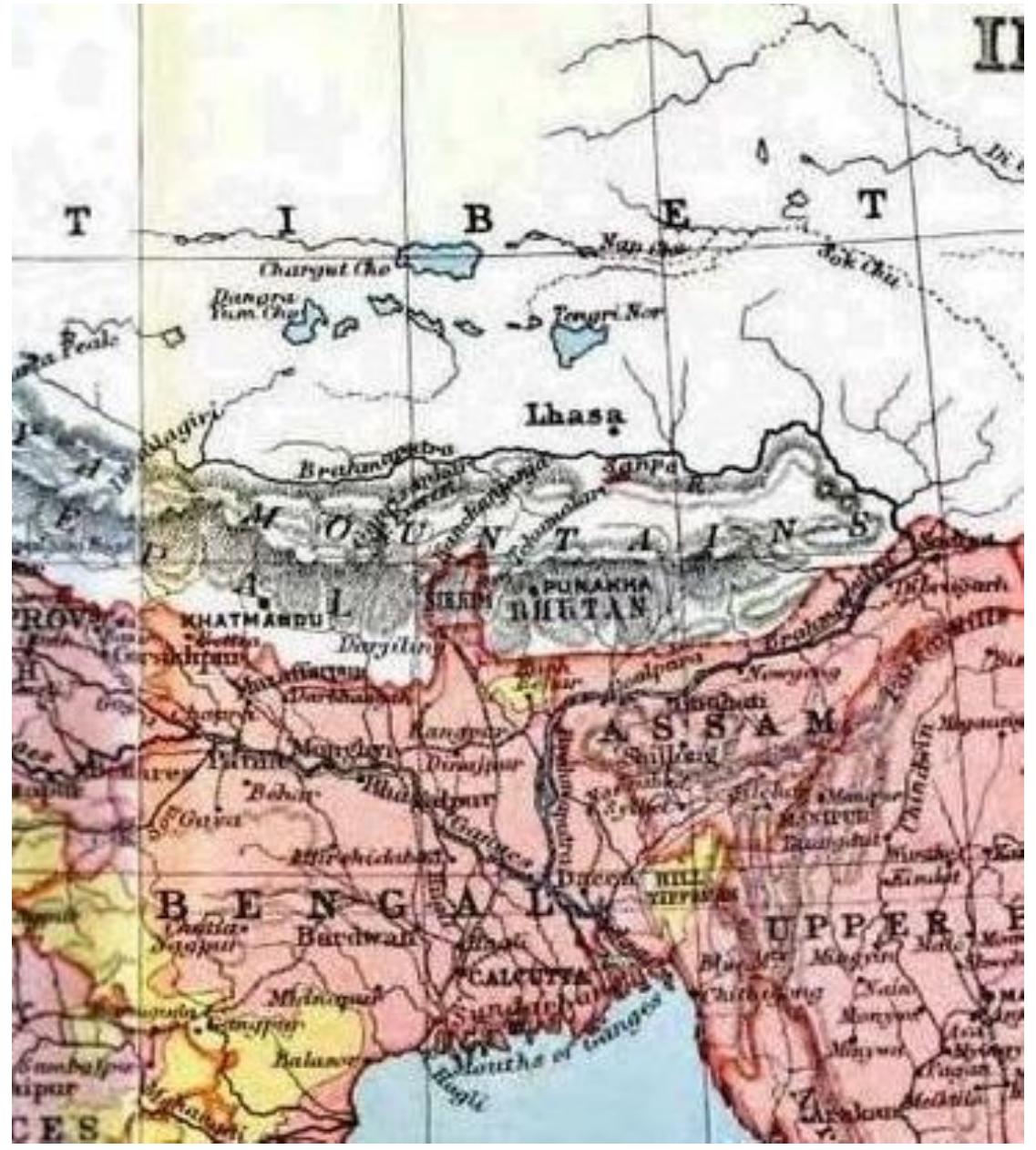 An 1893 map of the british raj, marking lhasa as part of