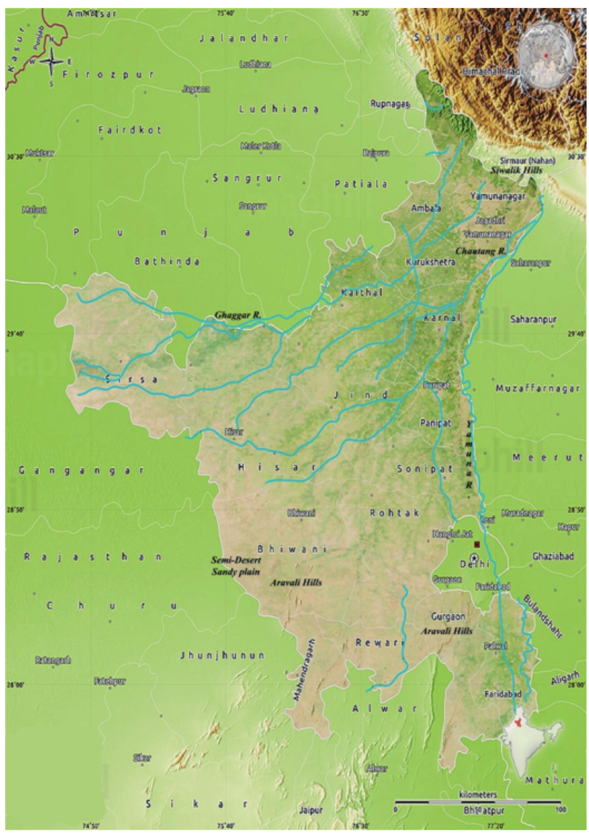 1 map of haryana showing physical features and political