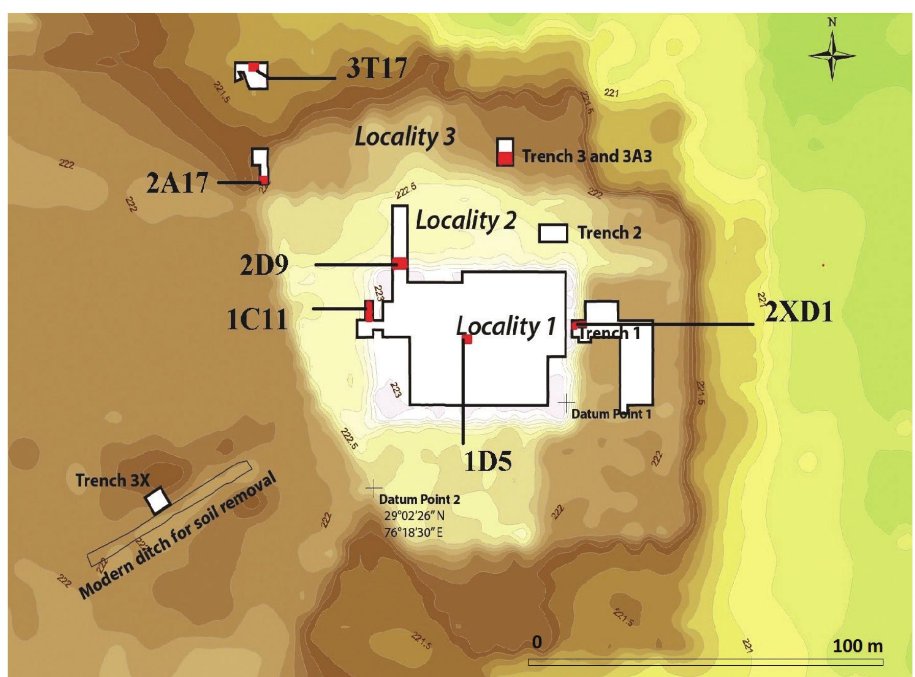 9 site plan showing the seven index trenches at farmana
