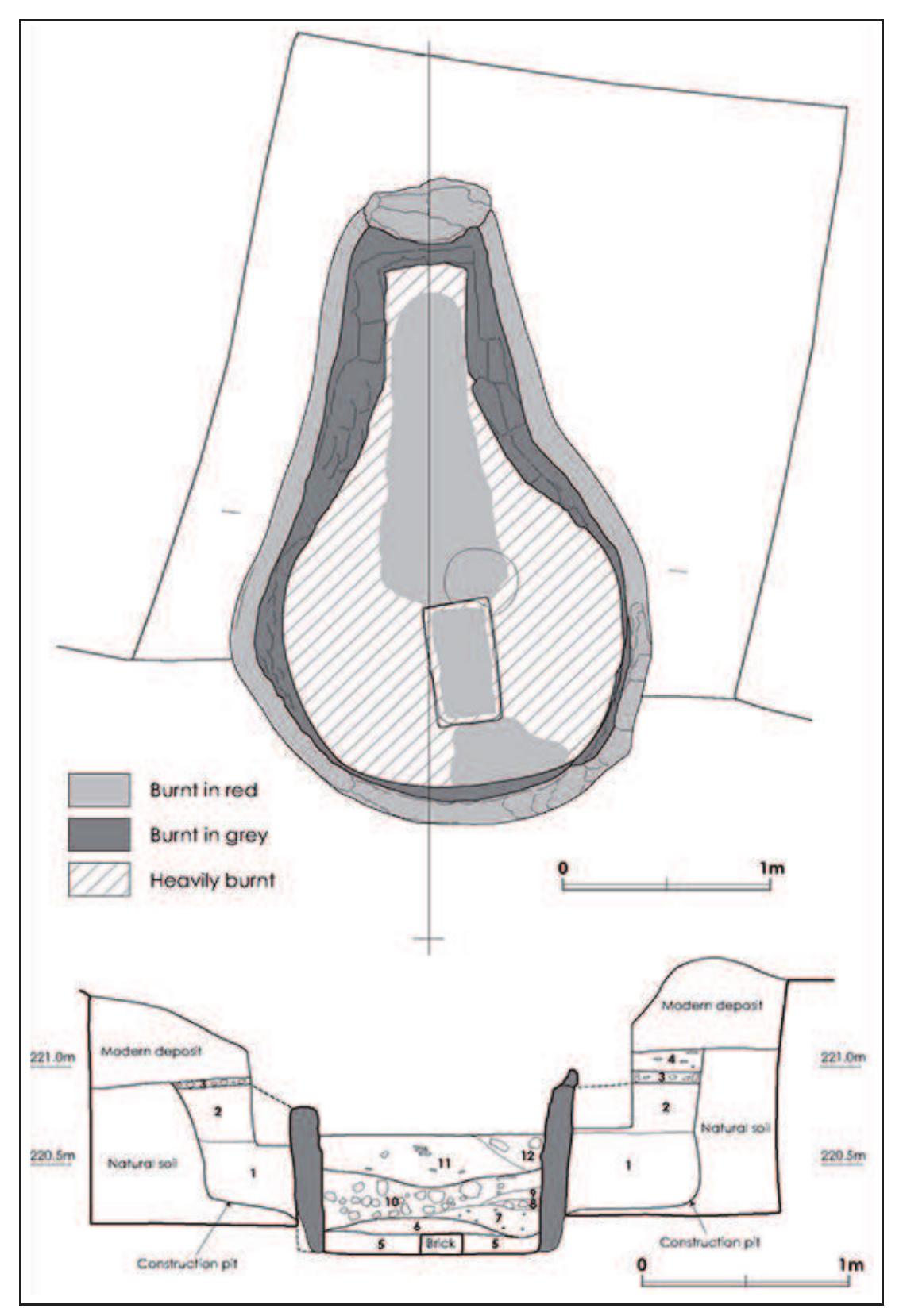 13 plan and cross-section of the pottery kiln at farmana