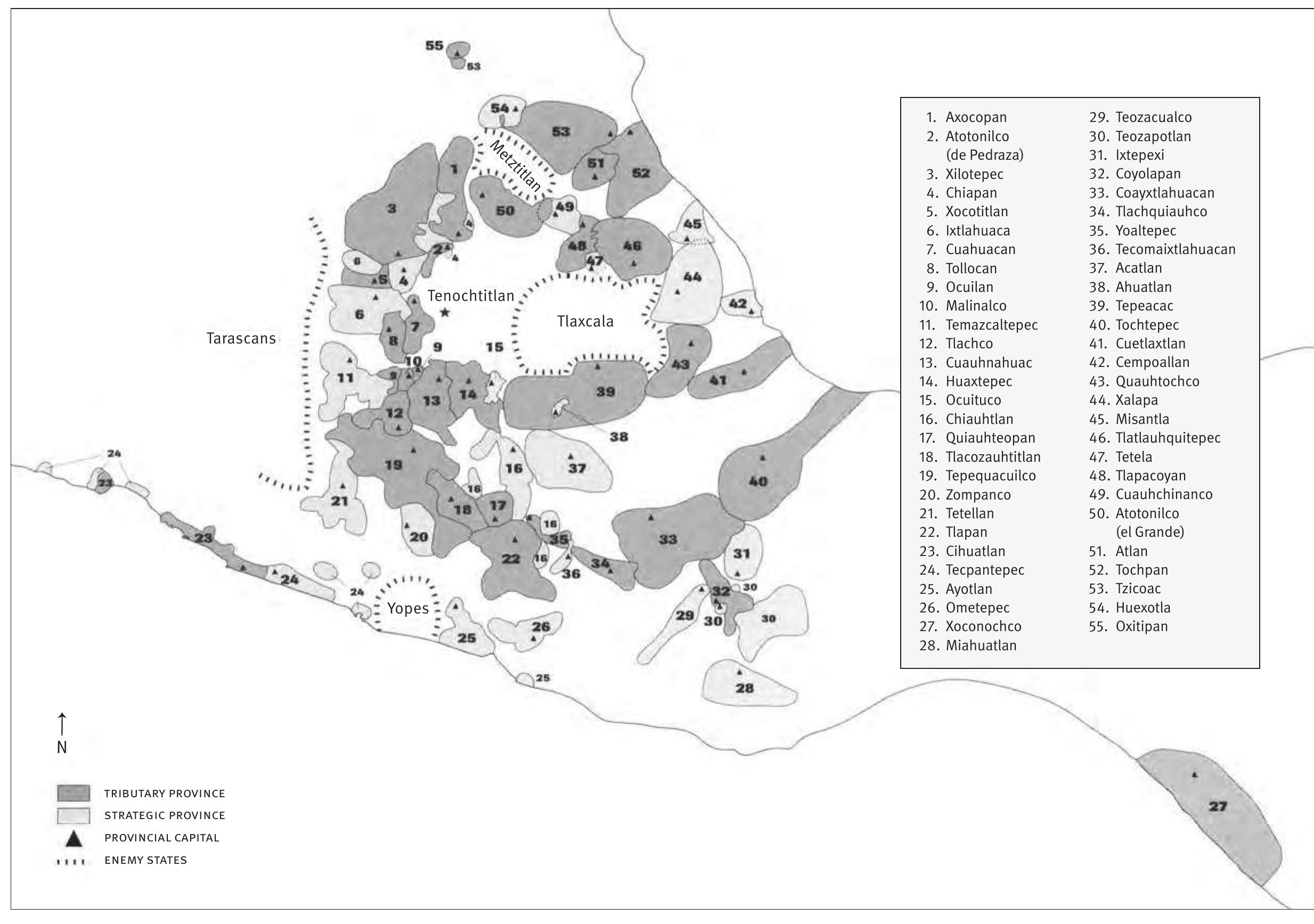 Map of the aztec empire and tributary provinces.