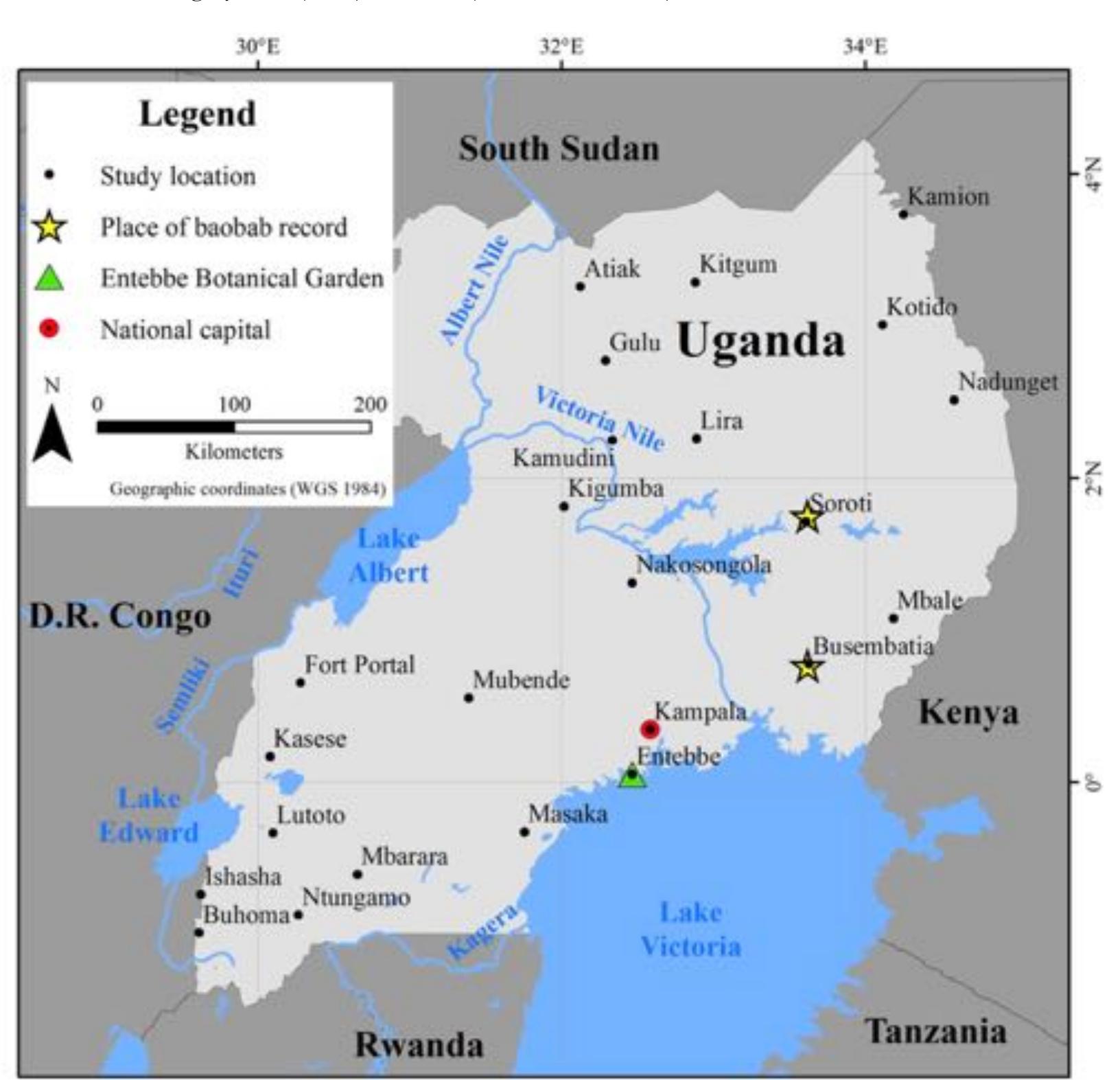 -2. map of uganda indicating the study locations and the