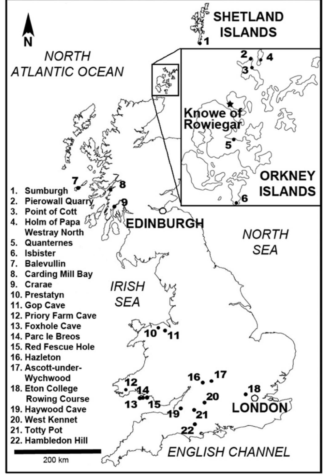 Map of britain with inset map of orkney islands, showing