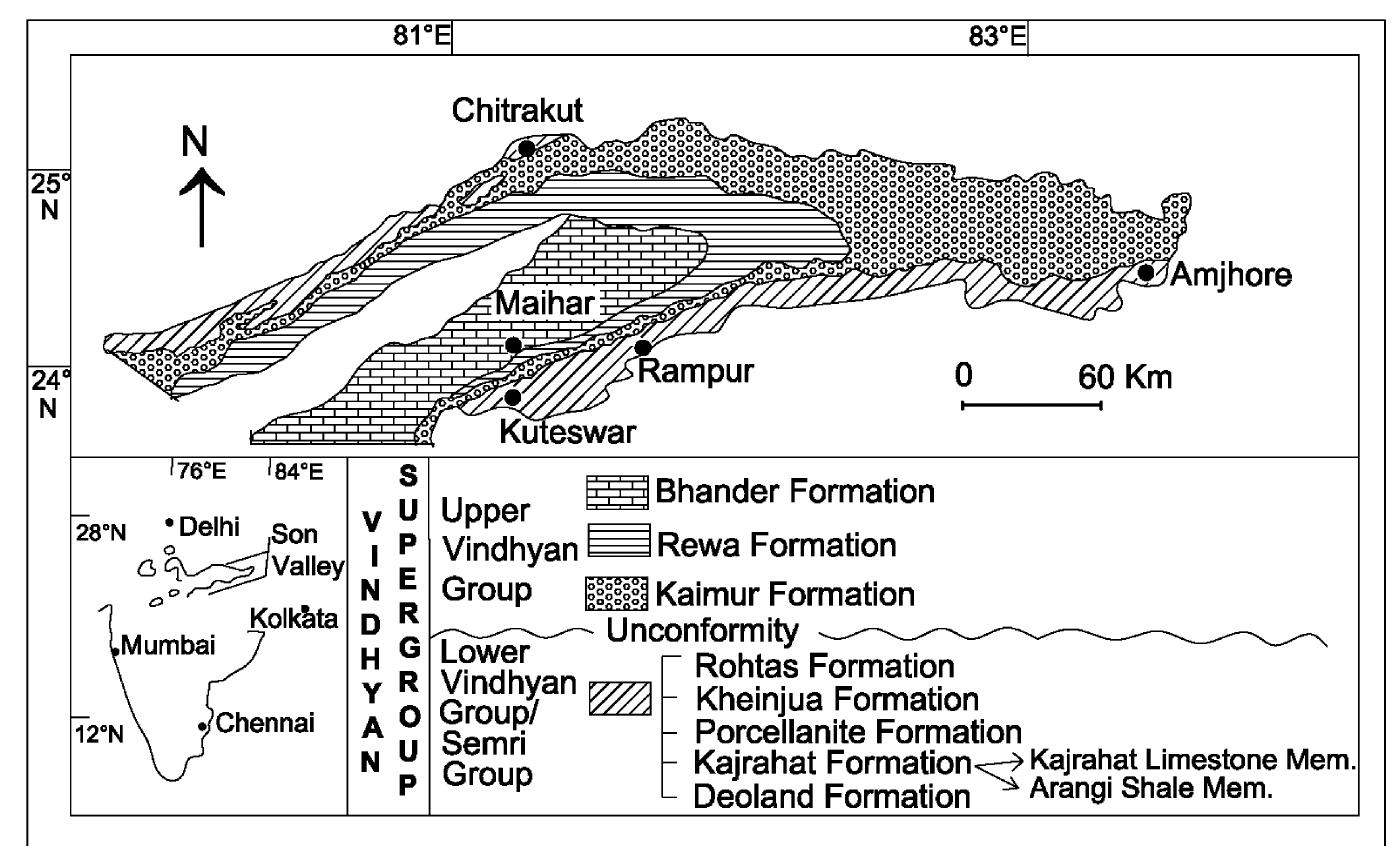 Geological map of the vindhyan basin in the son valley area