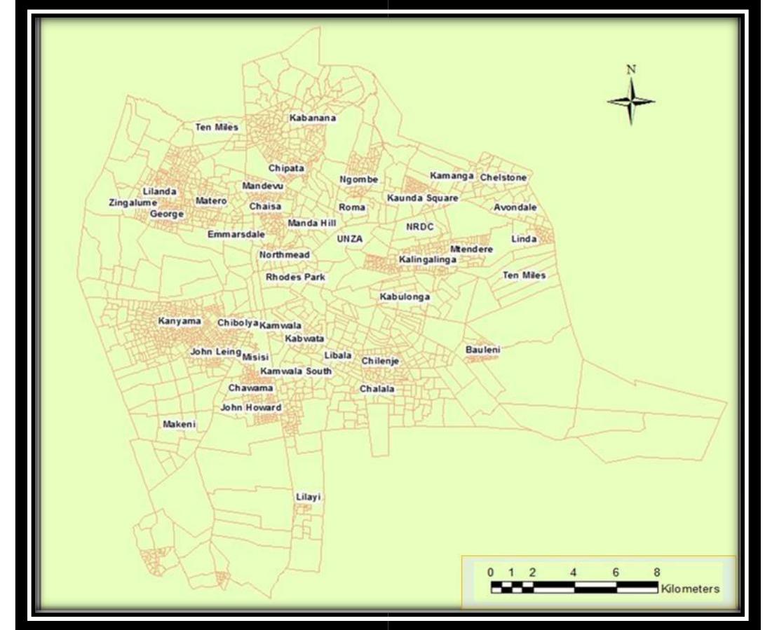 Map of lusaka district showing location of townships — cso