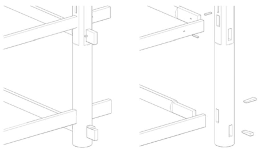 The joints of the tie-beams of the lower two layers tie