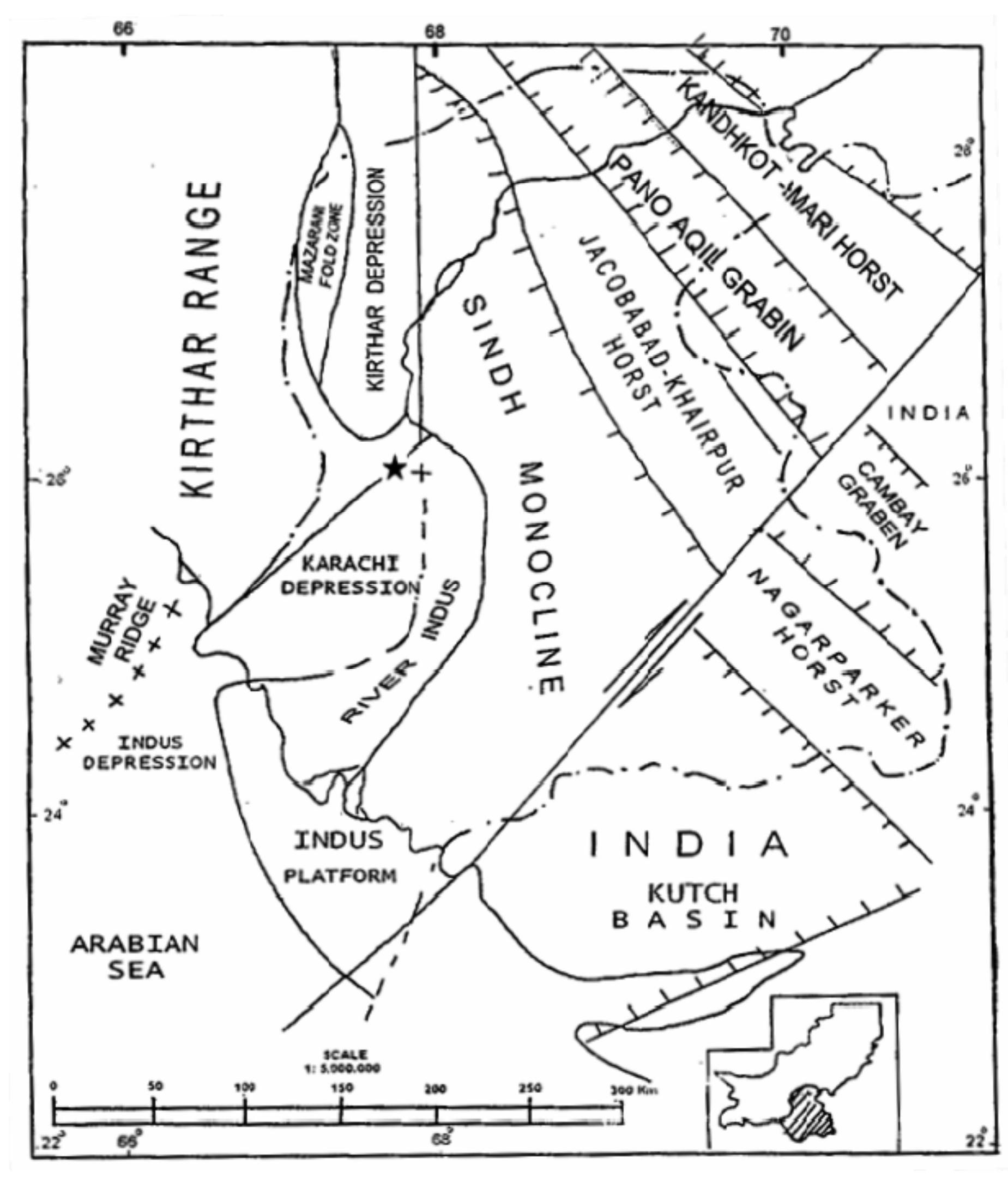 Tectonic map of lower indus basin (after raza etal., 1990)