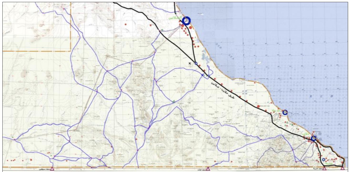 And categorize the roads and desert pathways indicated by