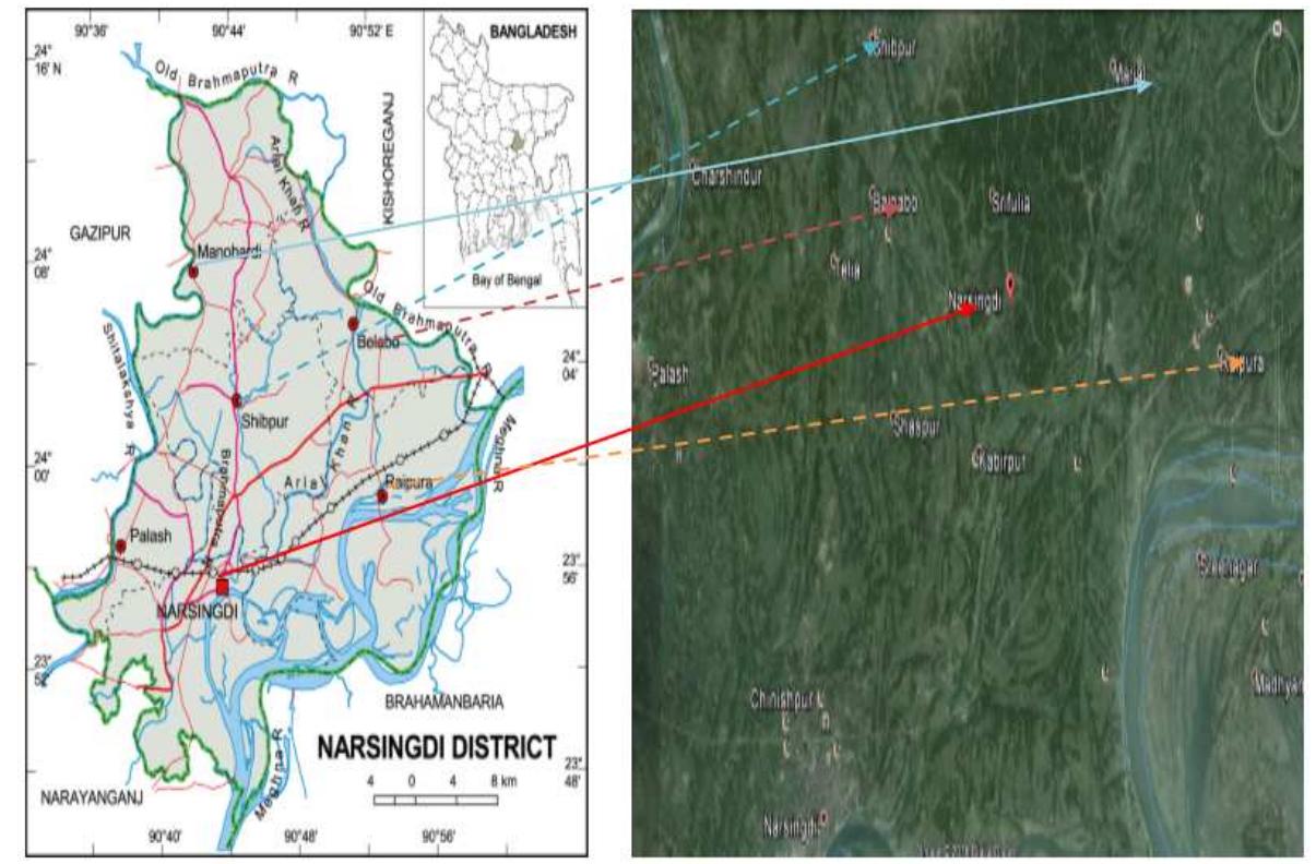 Map showing sampling station of narsingdi district. the