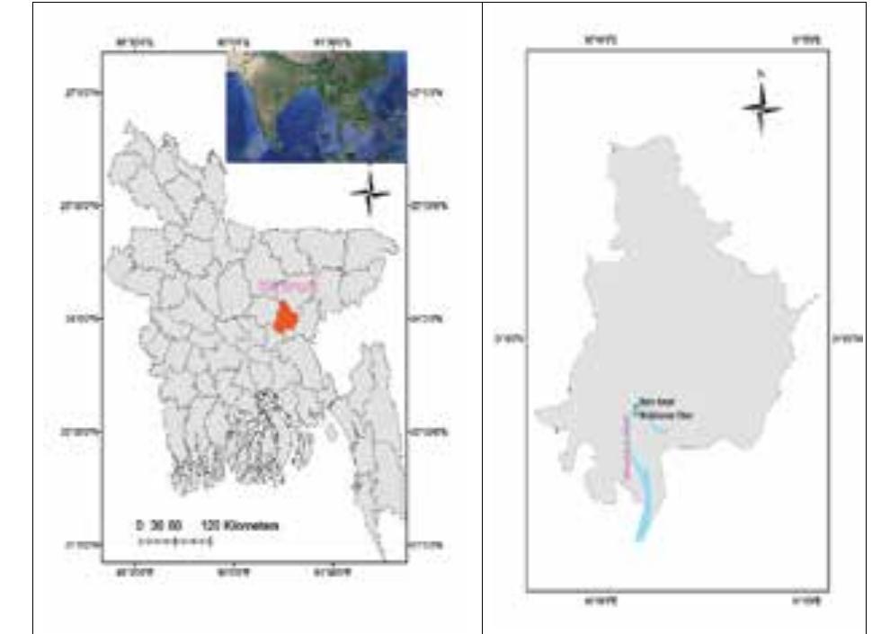 Map showing sampling points of the meghna river (map created