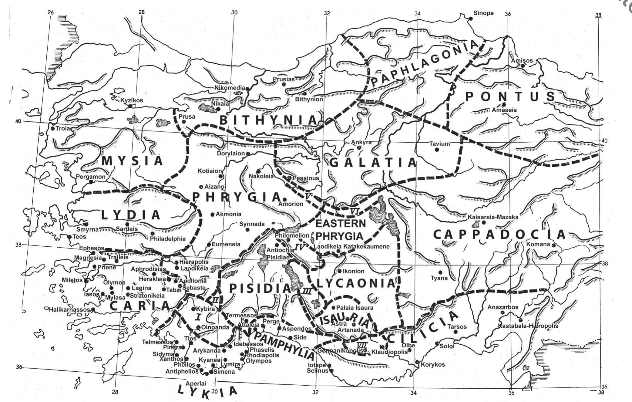Map of asia minor; i-vii represent transition zones between