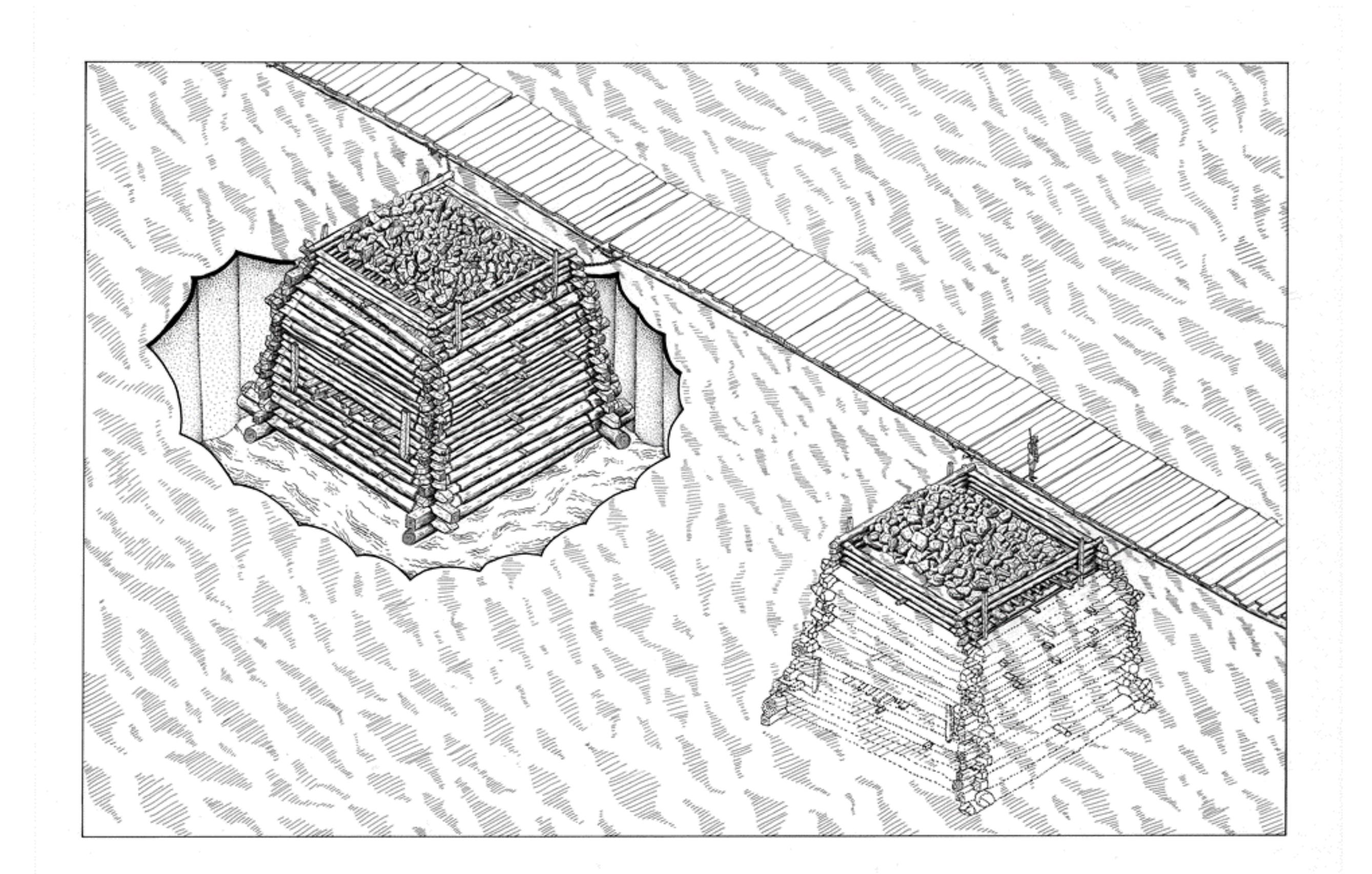 Illustration of the caissons and the “great bridge” built by