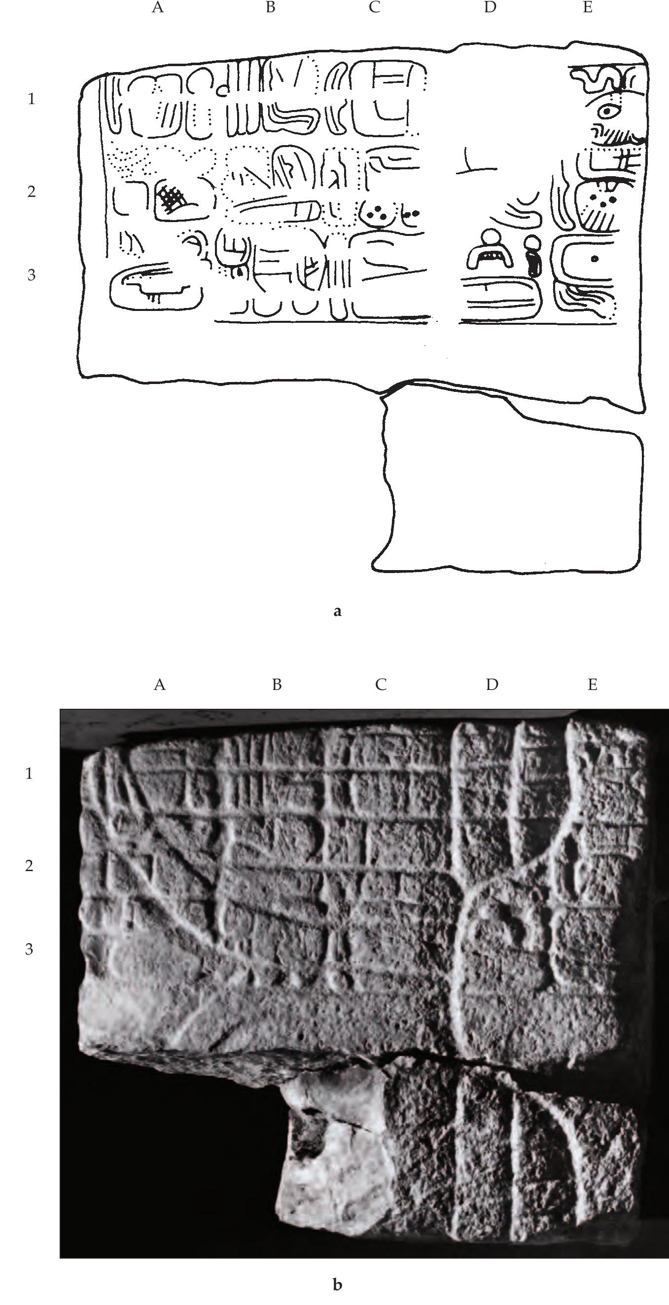 Chichen itza stela 3. scale 1:5. drawing and photo by the