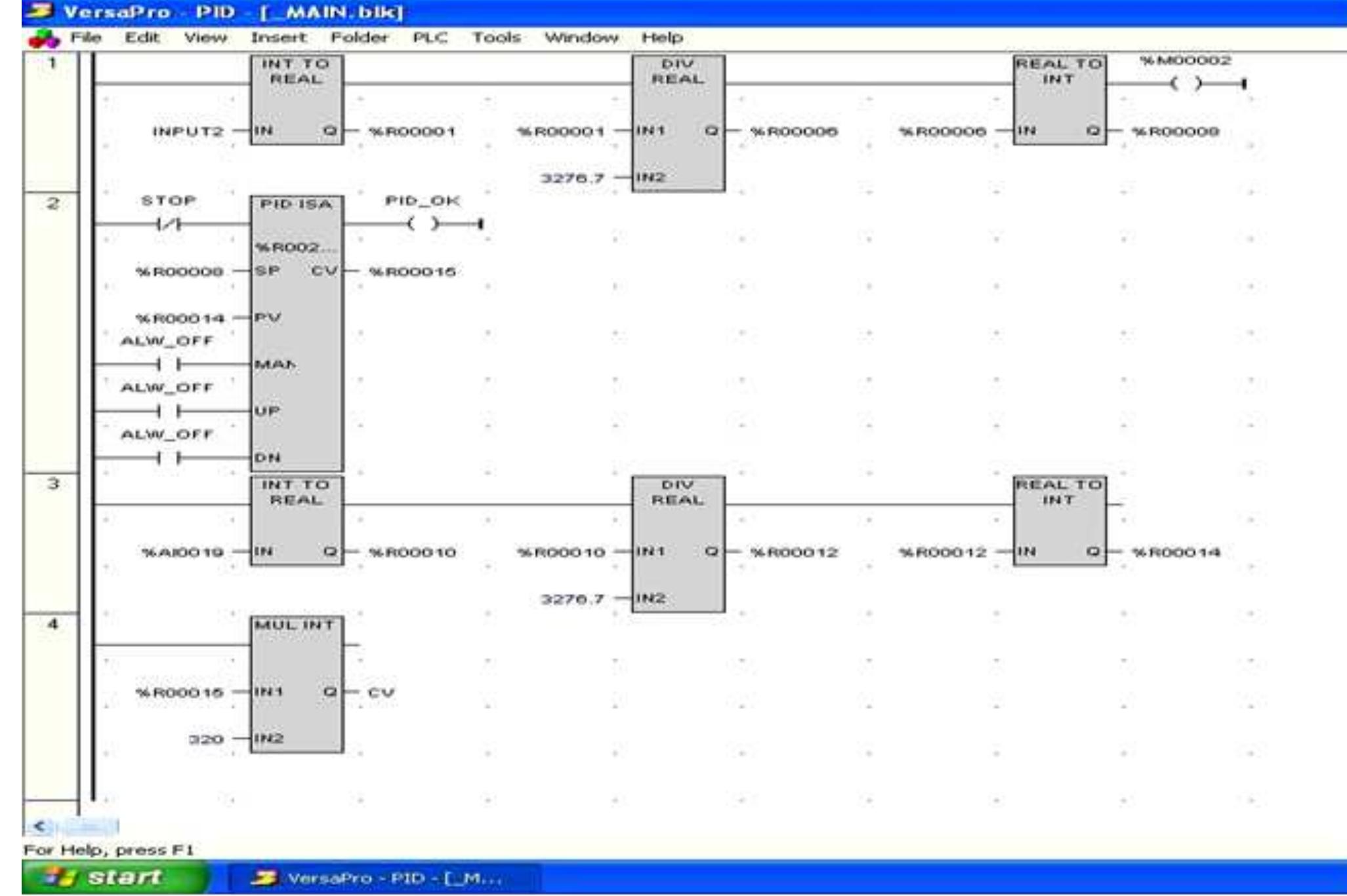 Ladder diagram for pid control using versa-pro software.