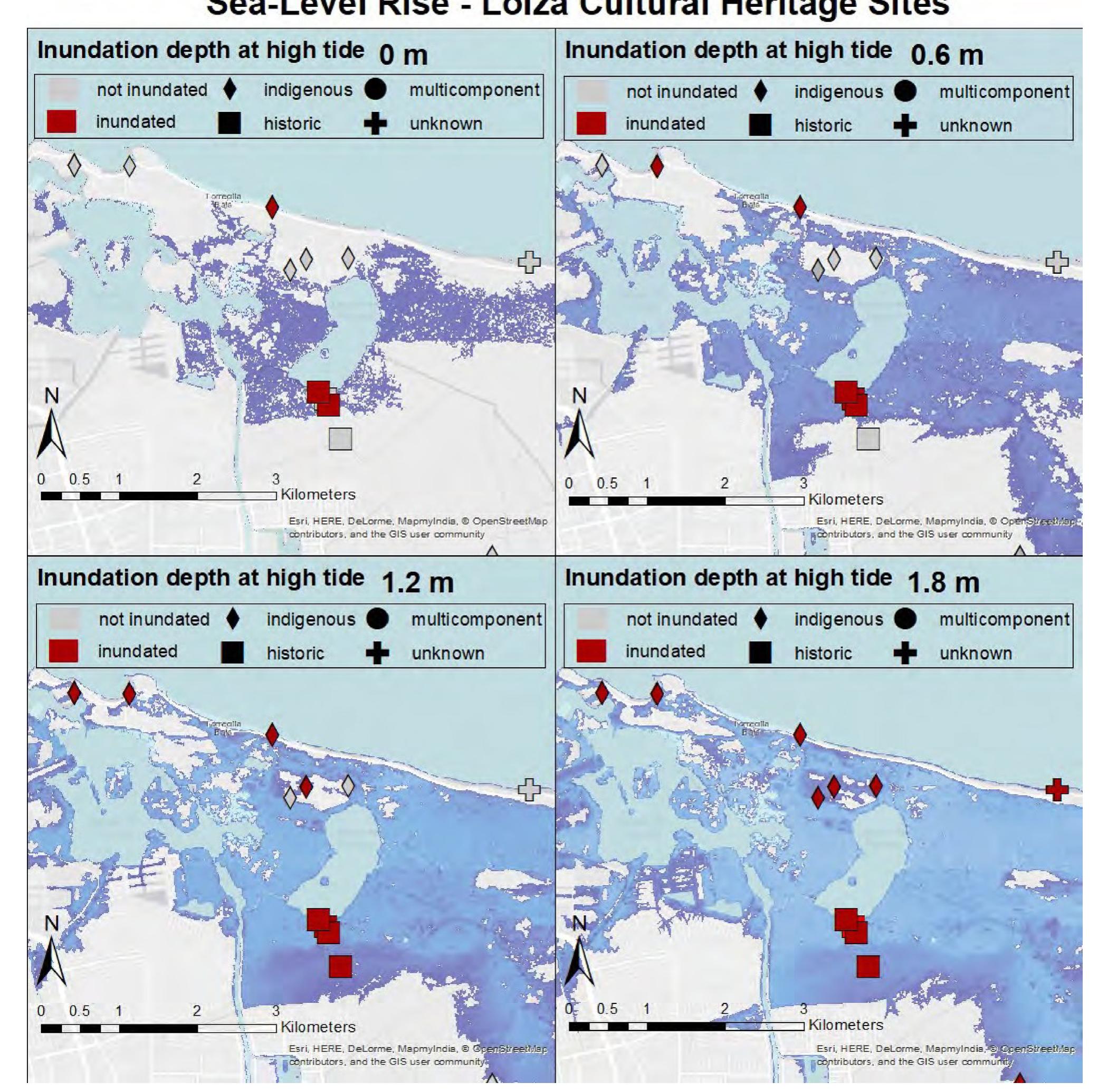 Sea-level rise projections of om, 0.6m, 1.2m, and 1.8m in