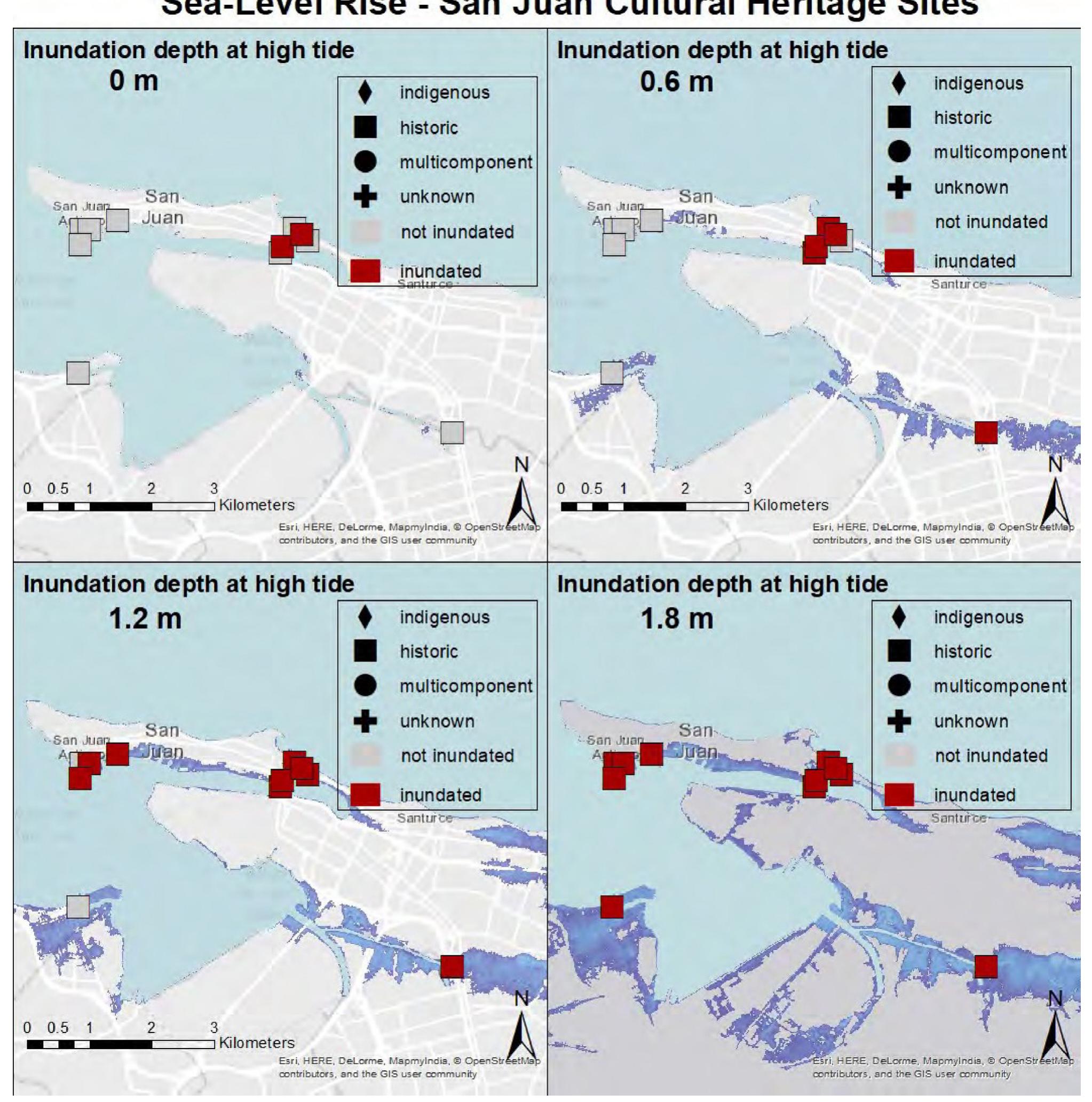 Sea-level rise projections of om, 0.6m, 1.2m, and 1.8m in