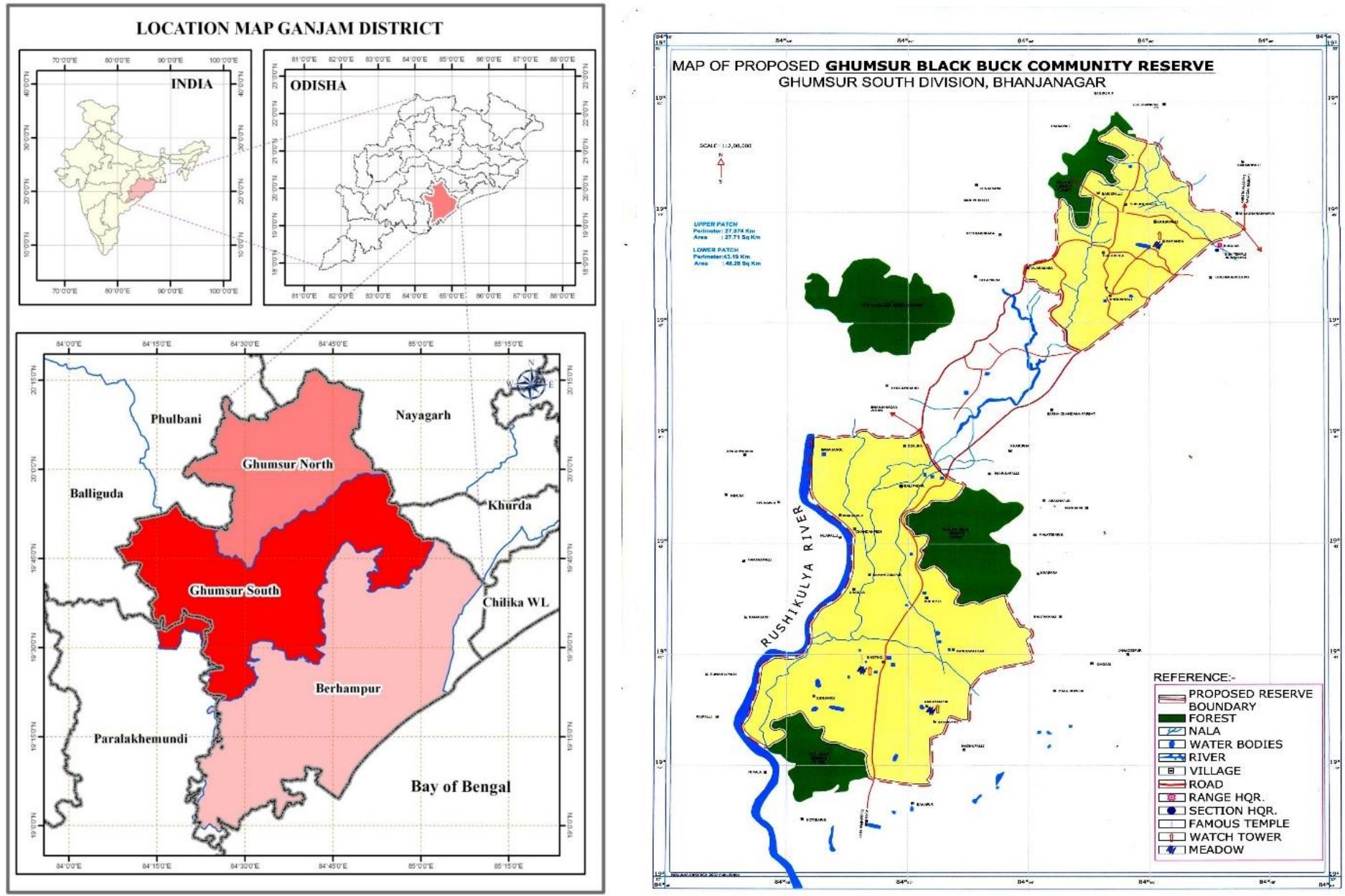 Map 1-2 location maps of study area and management map of