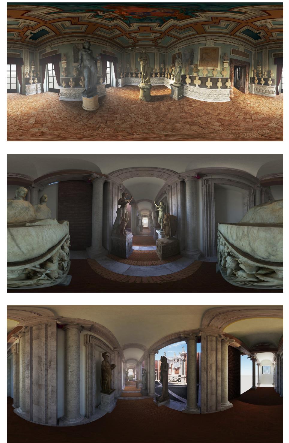 Examples of the 360° renders: (a) the emperors’ room; (b-c)